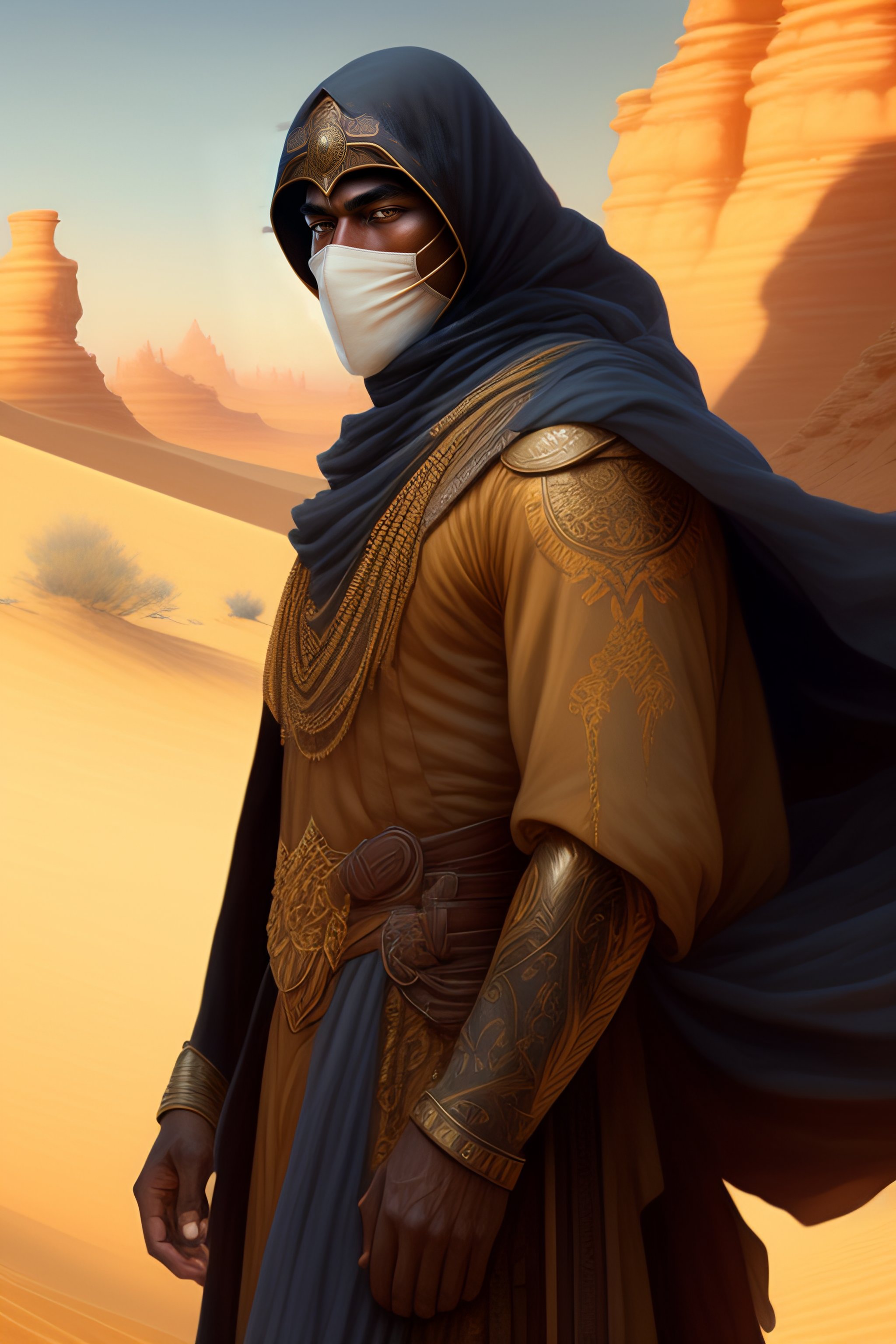 Lexica - A drawing of a masked man in dusty clothes with a sharp look ...