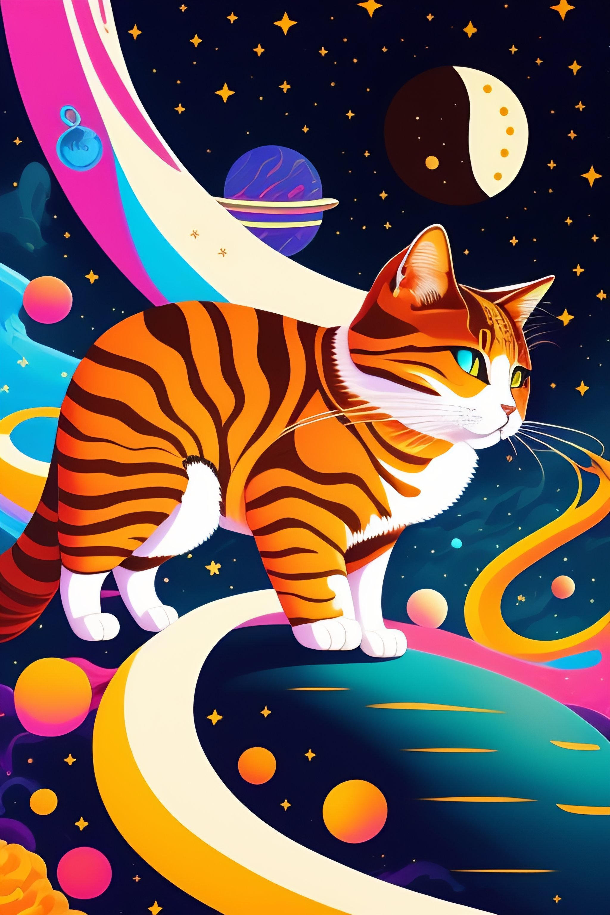Lexica - Poster art by Tomokazu Matsuyama, featured on pixiv, space art, 2 brown cats, 2d game ...