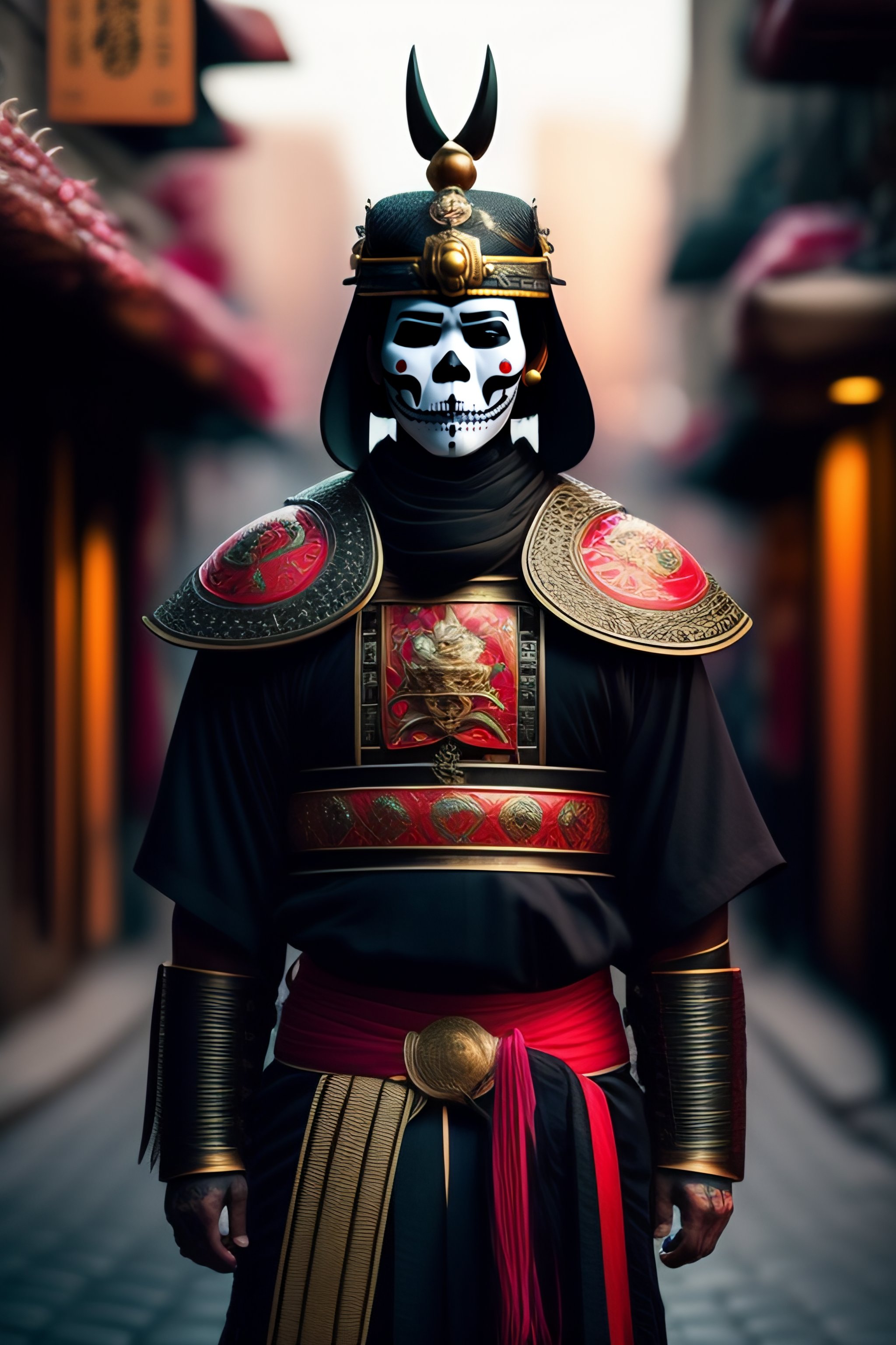 Lexica - SAMURAI CALAVERA EN CIUDAD MODERNA