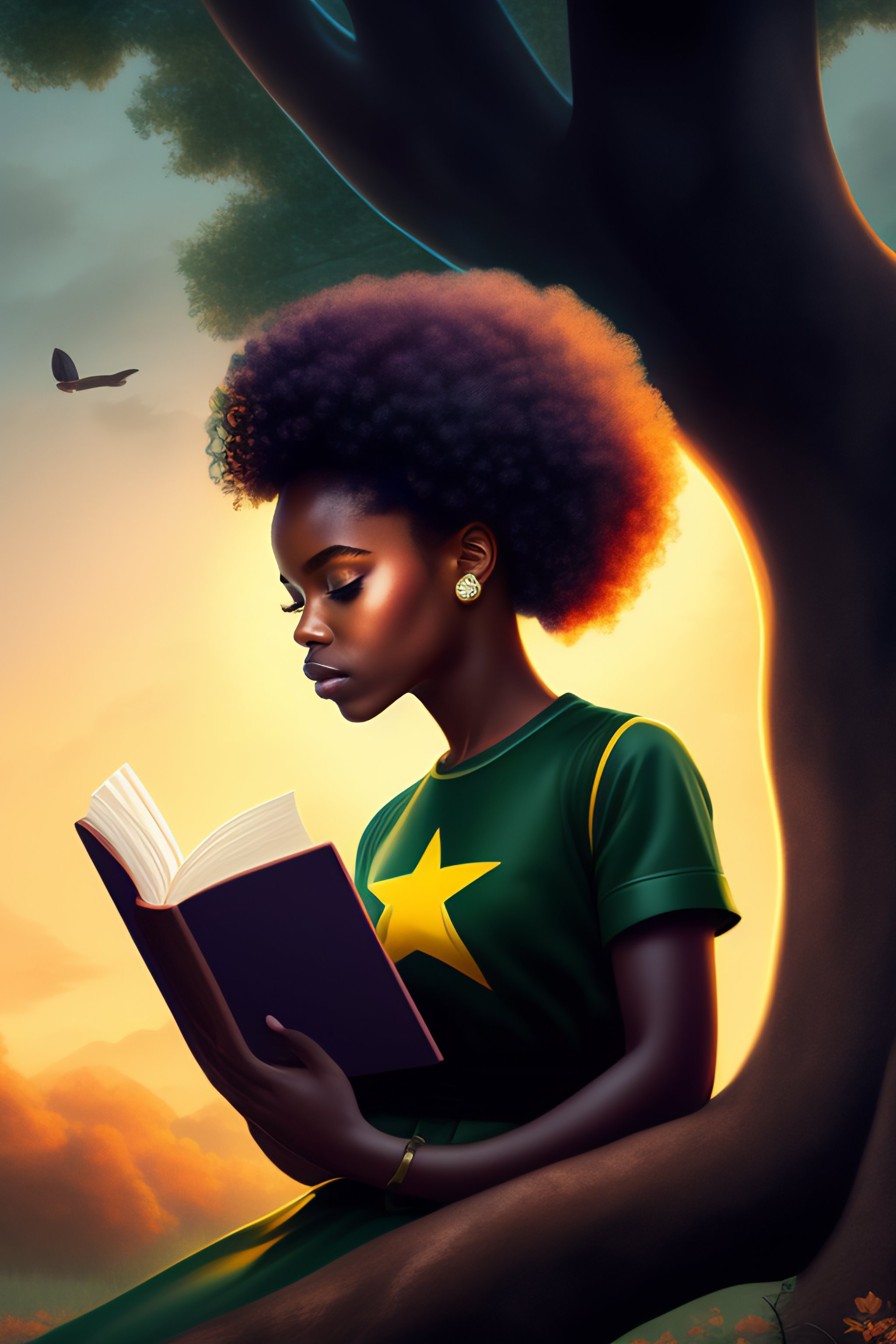 Girl Reading A Book Under A Tree