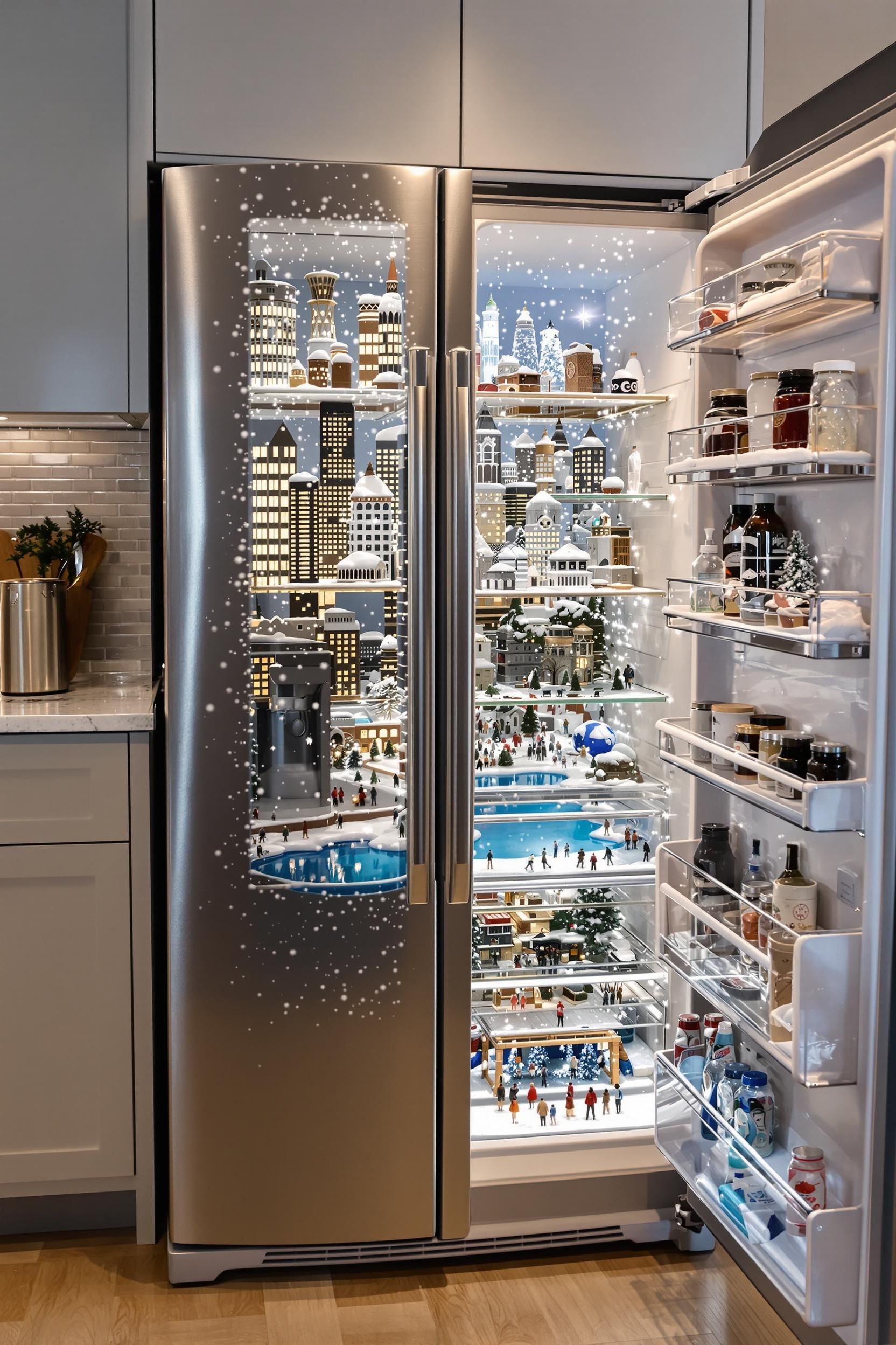 Lexica - A hyper-realistic photo of an ordinary refrigerator opened to ...