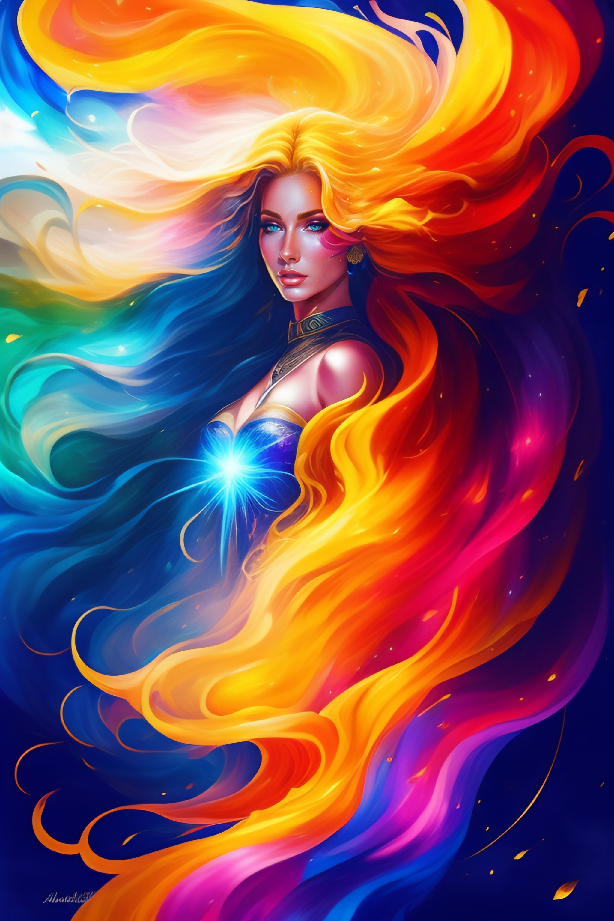 Lexica - Watercolor style, beautiful blond witch fighting deamon ...