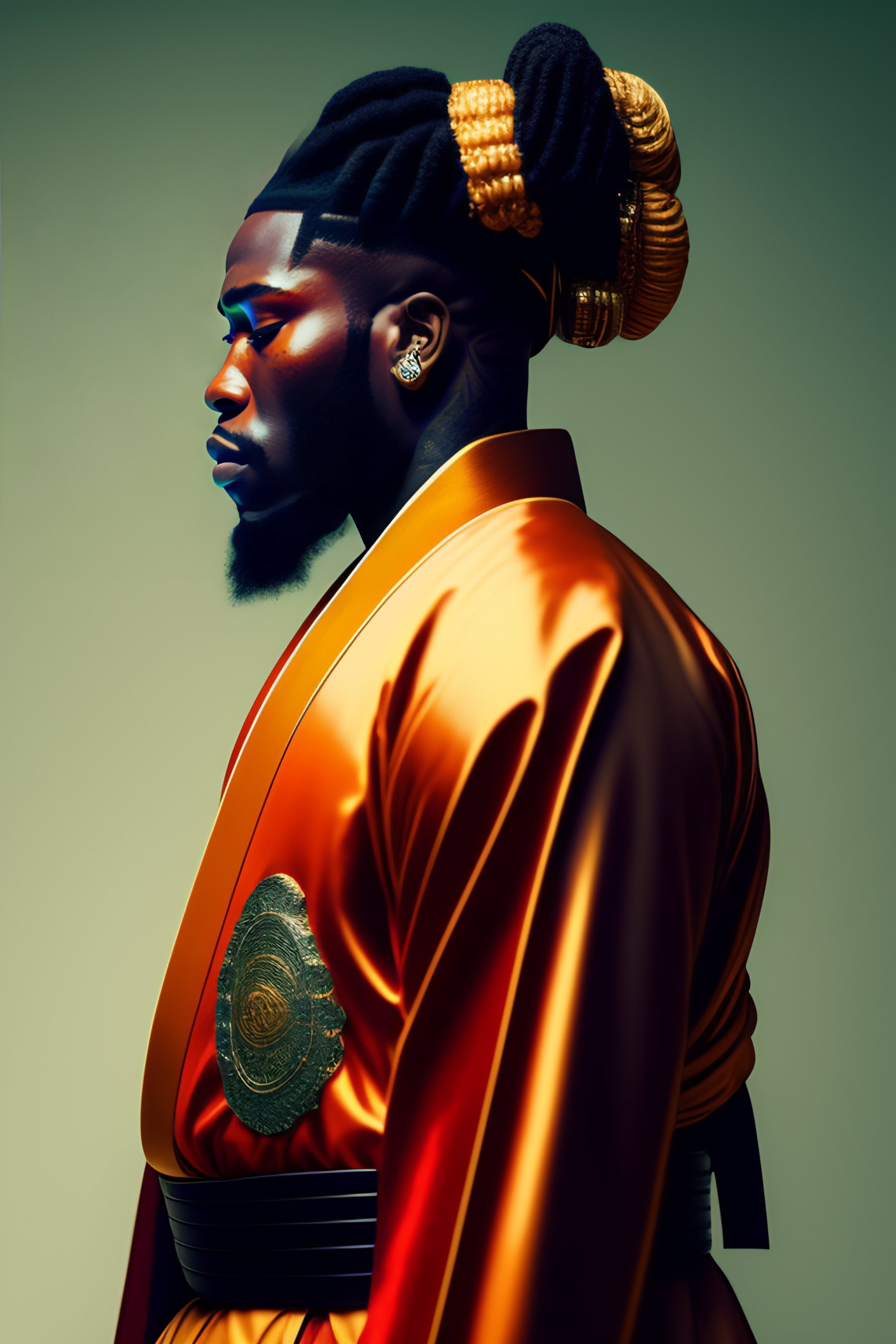 Lexica - Portrait of Burna Boy dressed as a samurai meditating in dojo ...