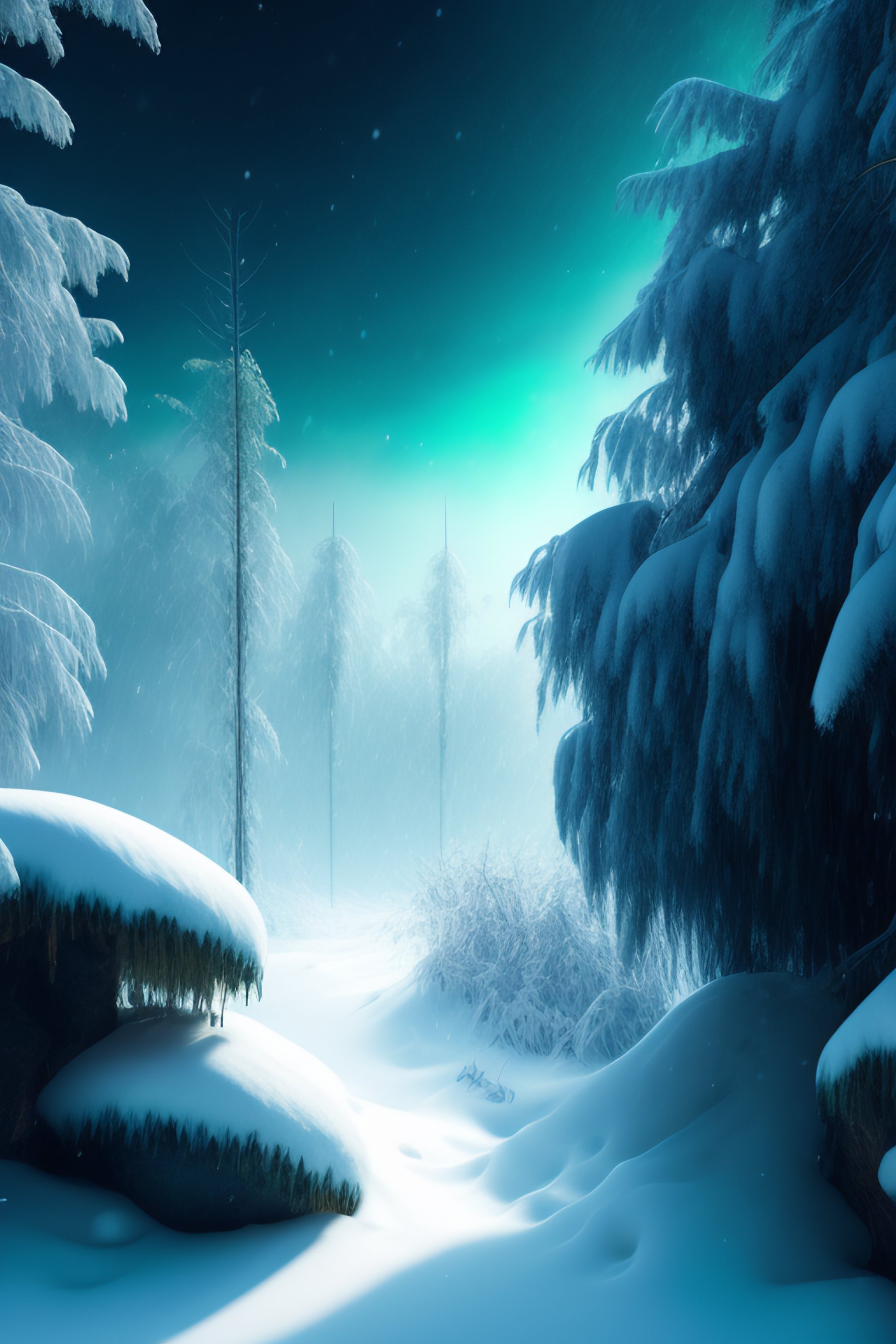 Lexica - Snow falling jungle scenery
