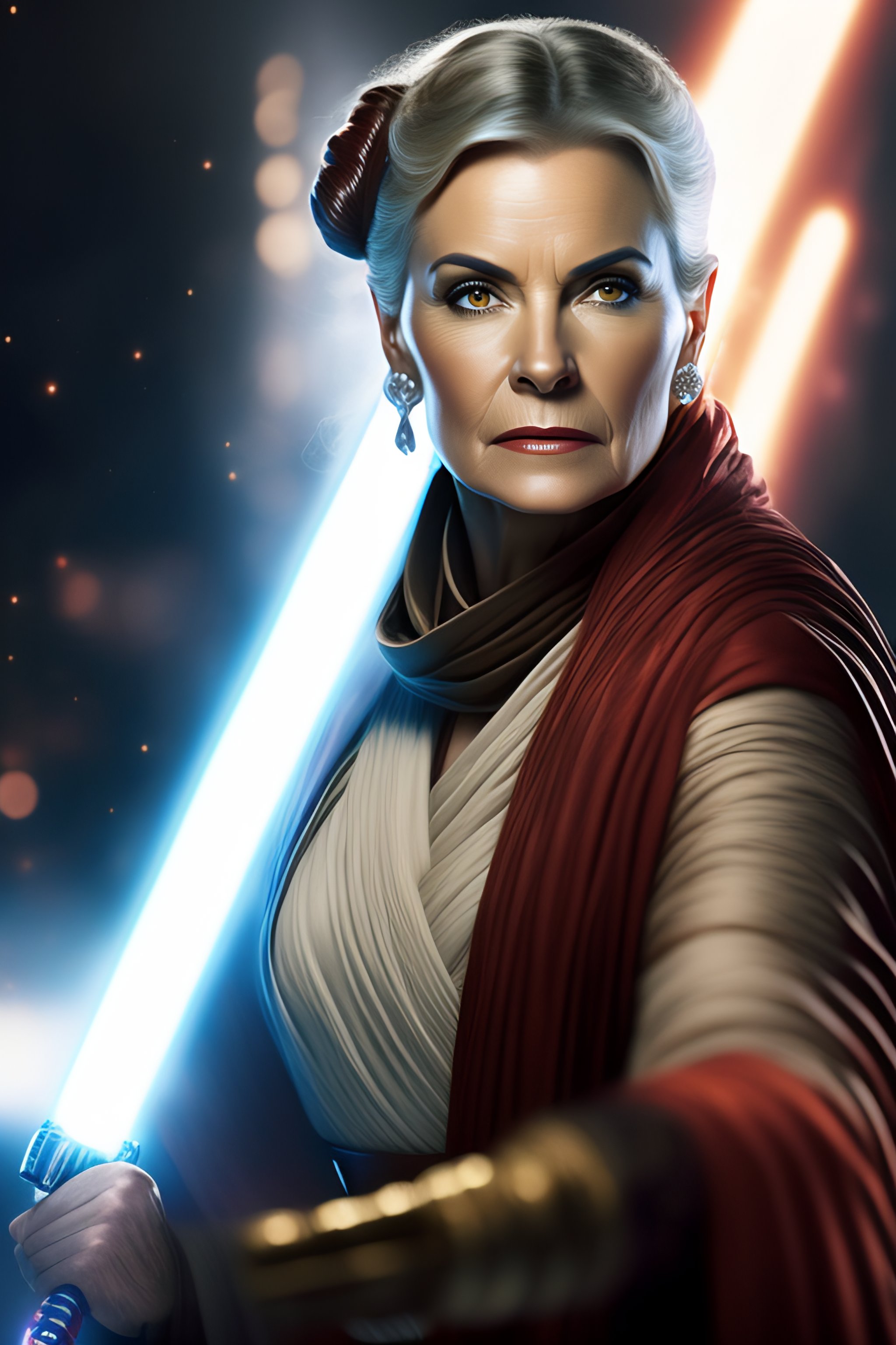Lexica - Star wars middle aged female jedi with a light saber