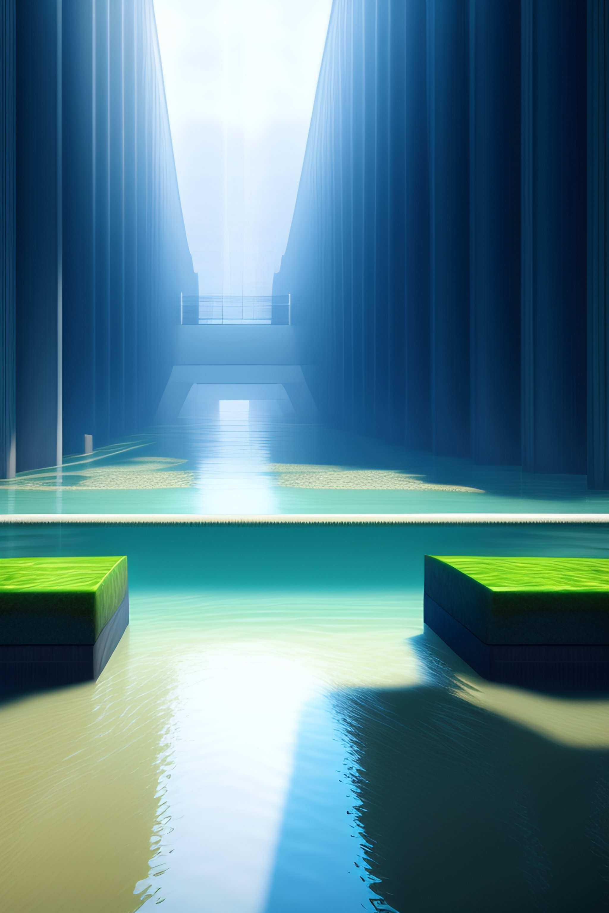 Lexica - Dam cracked, clear blue water flooding, flooded office ...