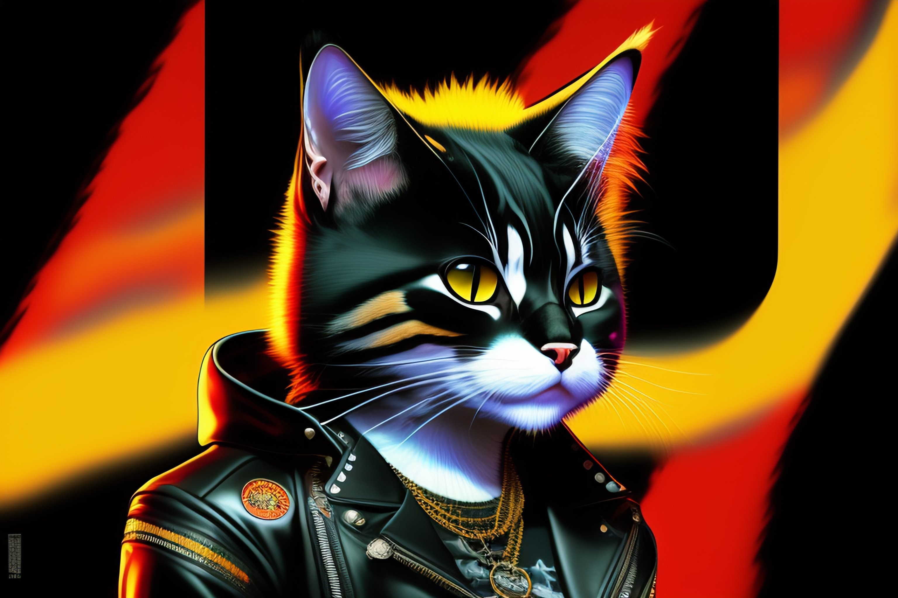 Lexica - Digital painting of a punk cat wearing a black leather jacket ...