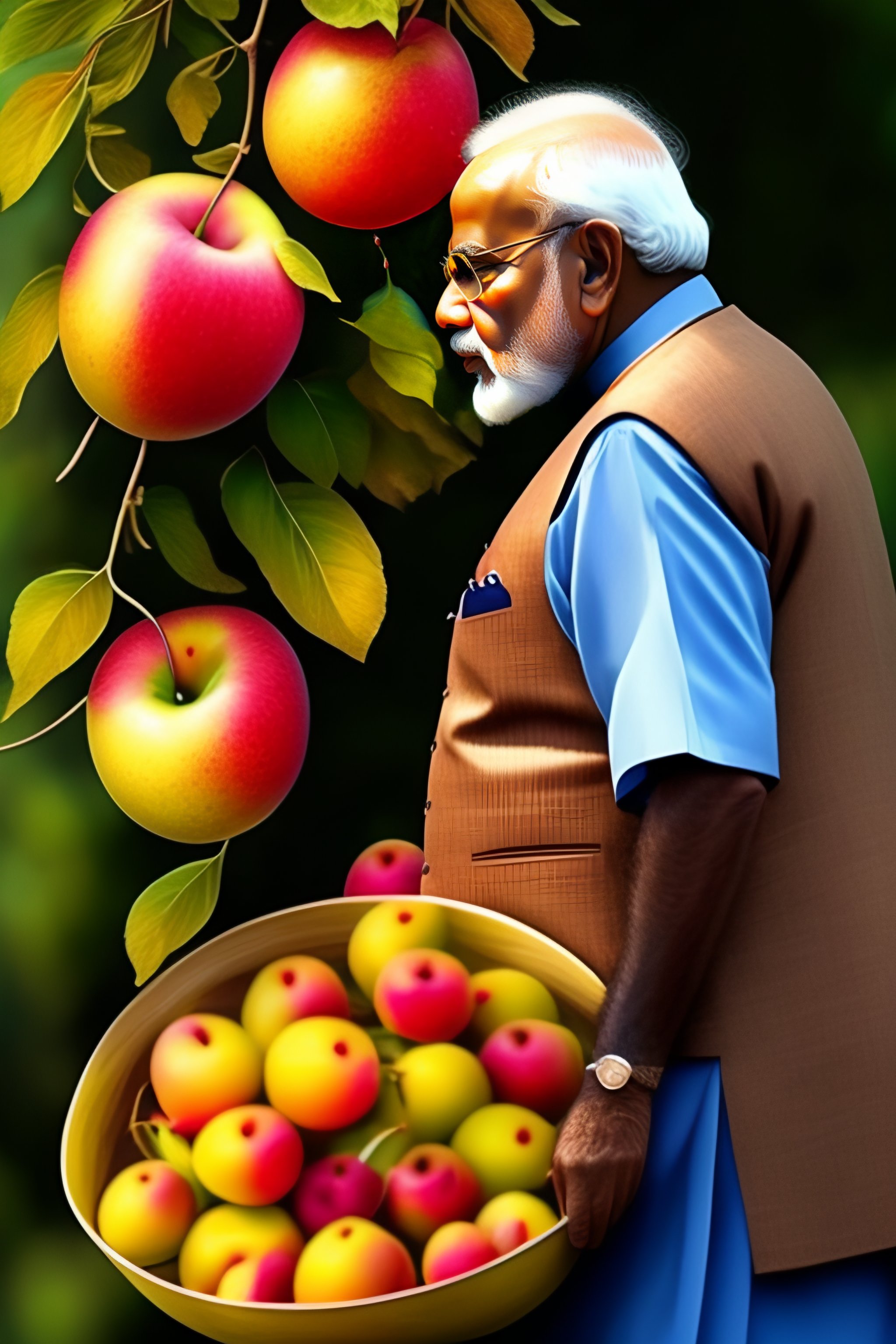 Lexica - Portrait of Narendra Modi picking apples from tree