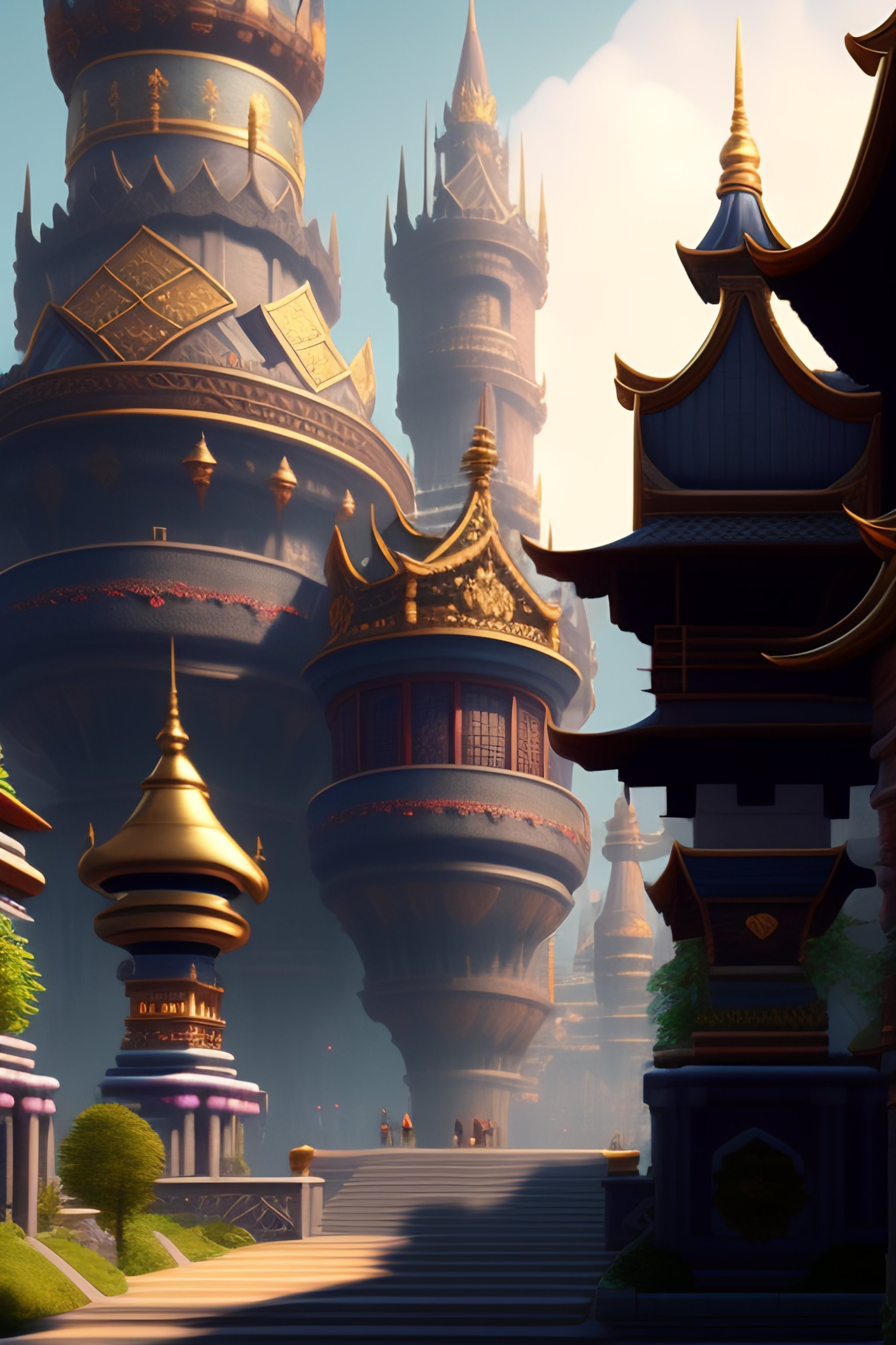 Lexica - Large huge city fantastic style castle inside houses, shops ...