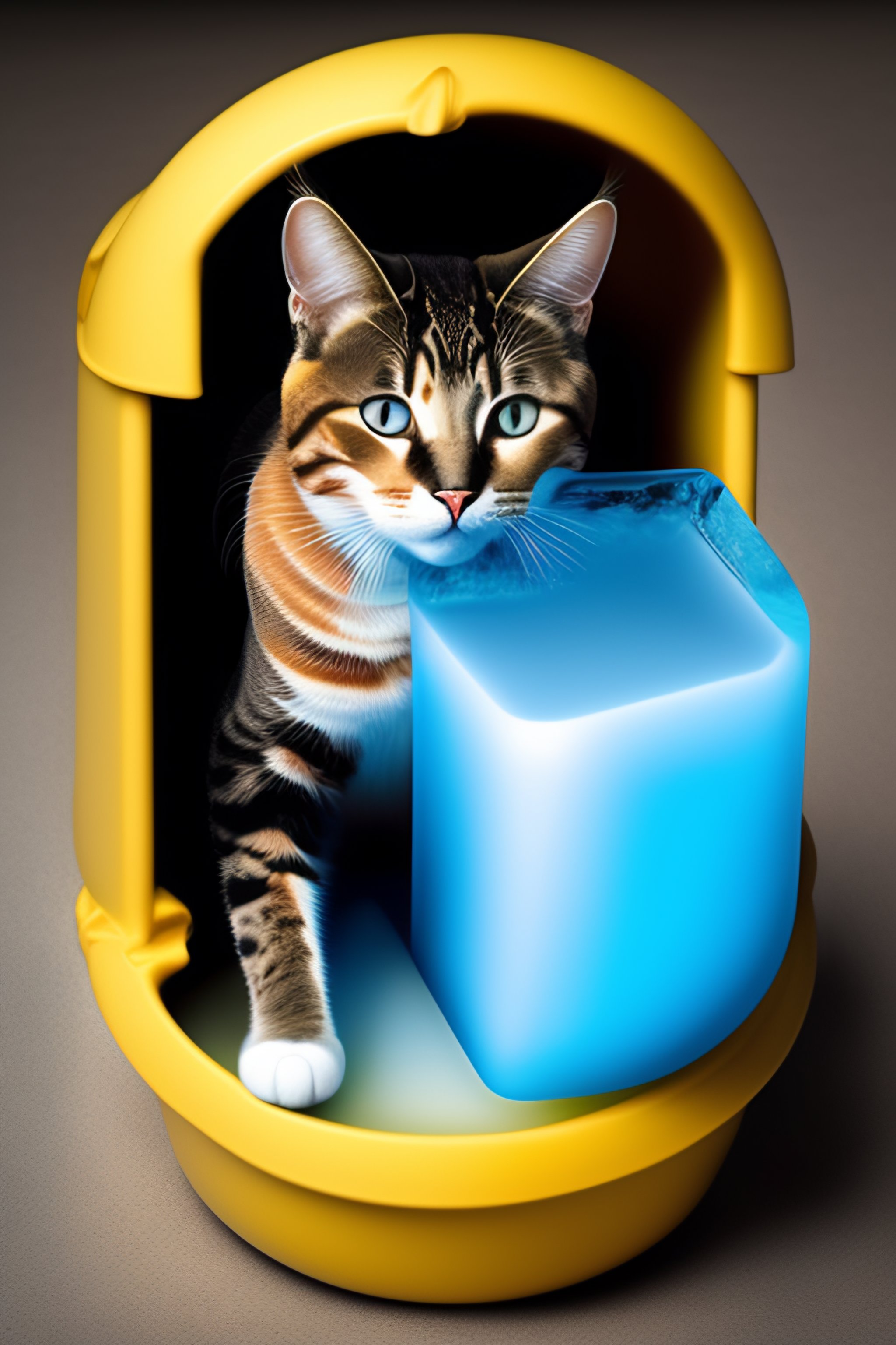 Lexica - A cat got stuck inside ice block of random shape.