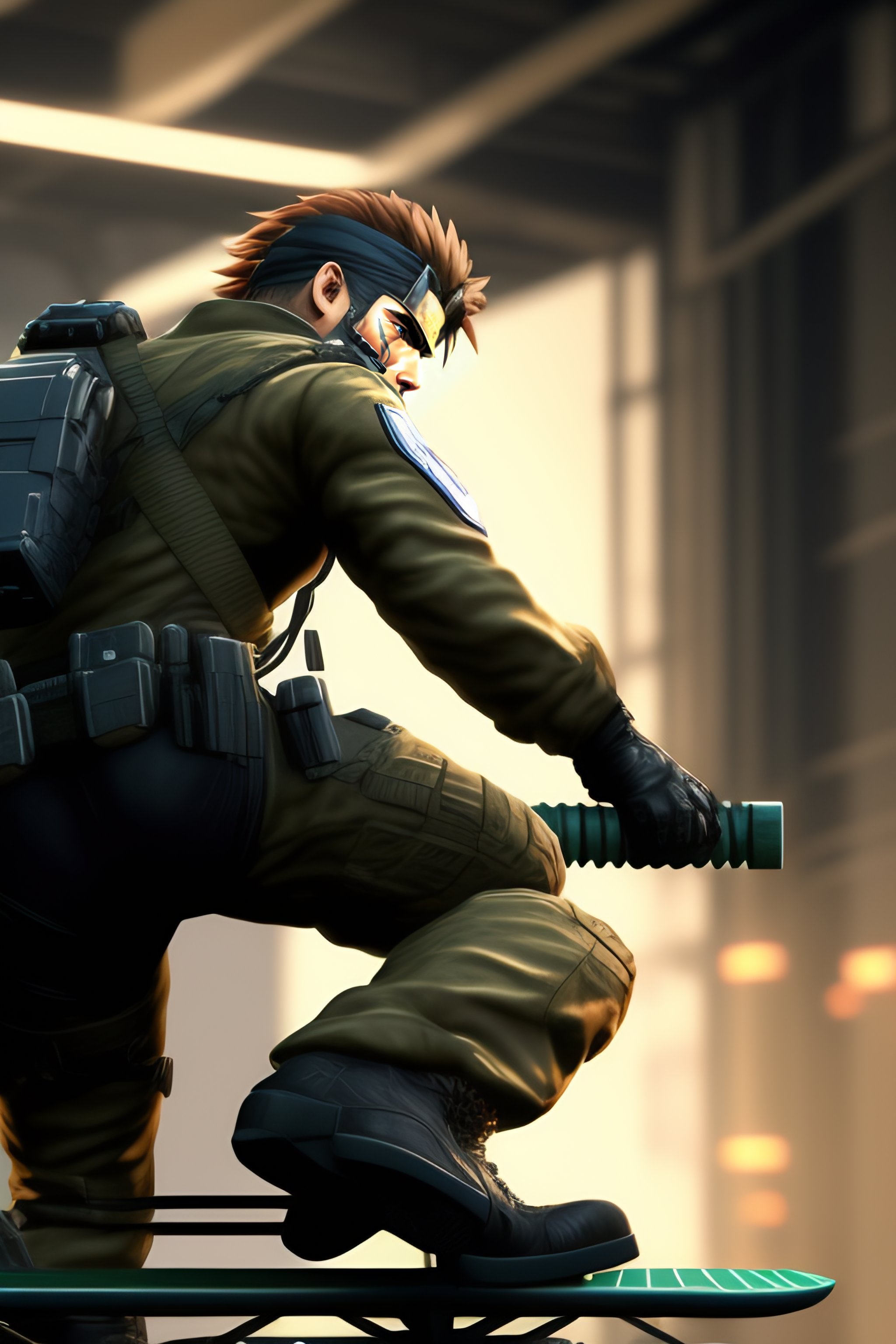 Lexica - Action shot of Solid Snake from Metal Gear on a skateboard ...