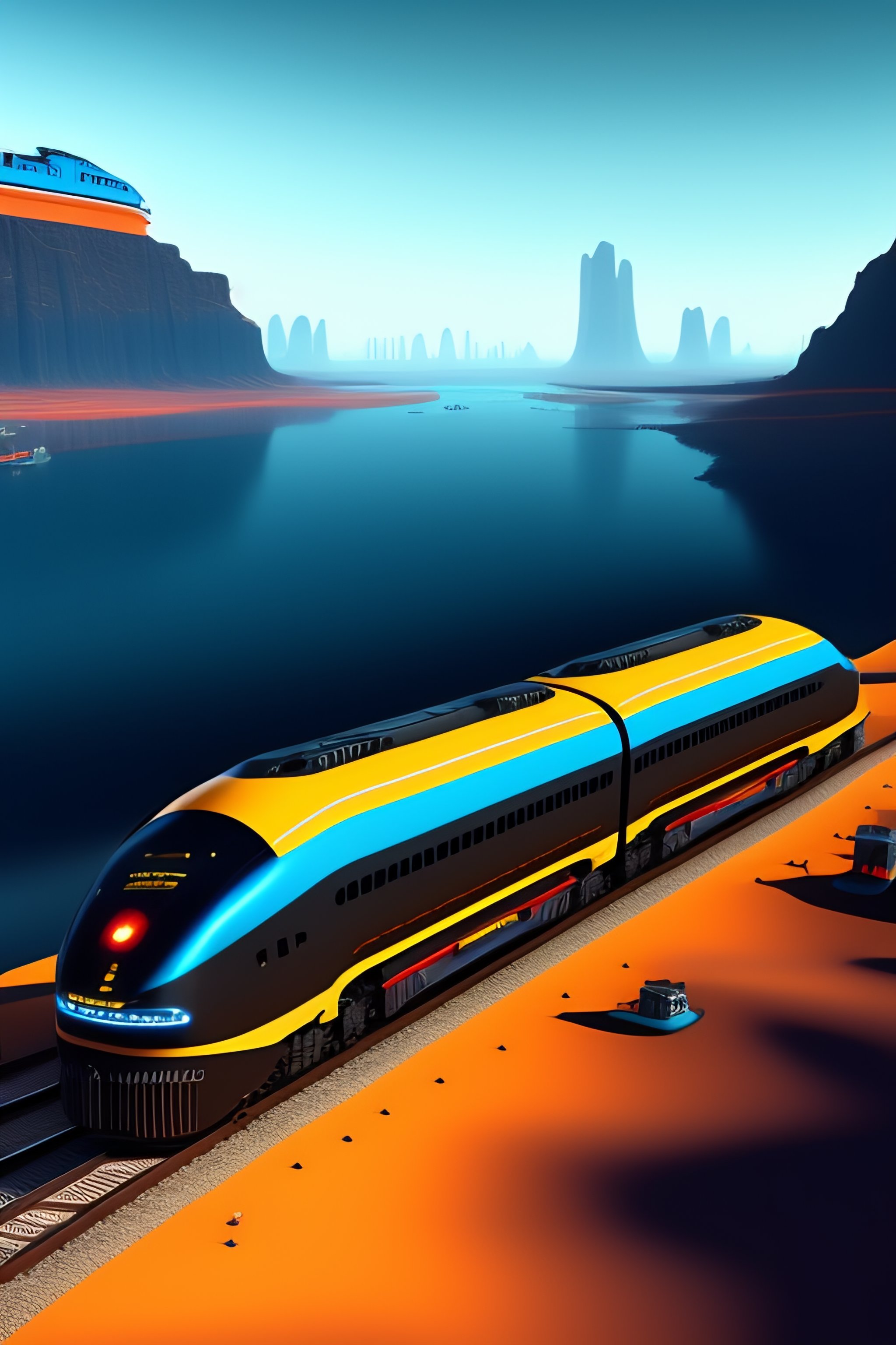 Lexica - A tron-inspired cargo train, flat billboards on each train car ...