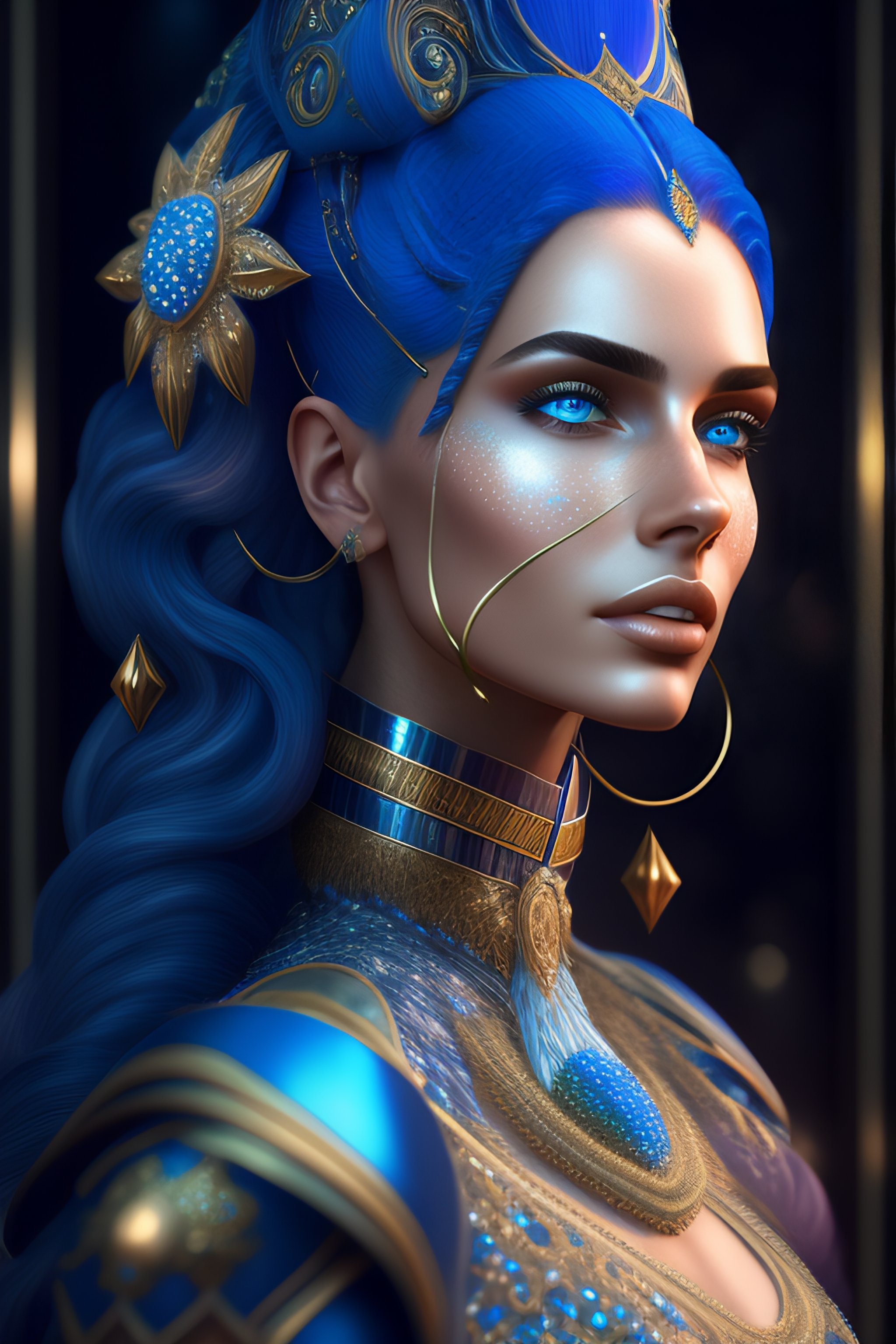 Lexica - Blue and white color palette, emotion Futuristic princess in ...