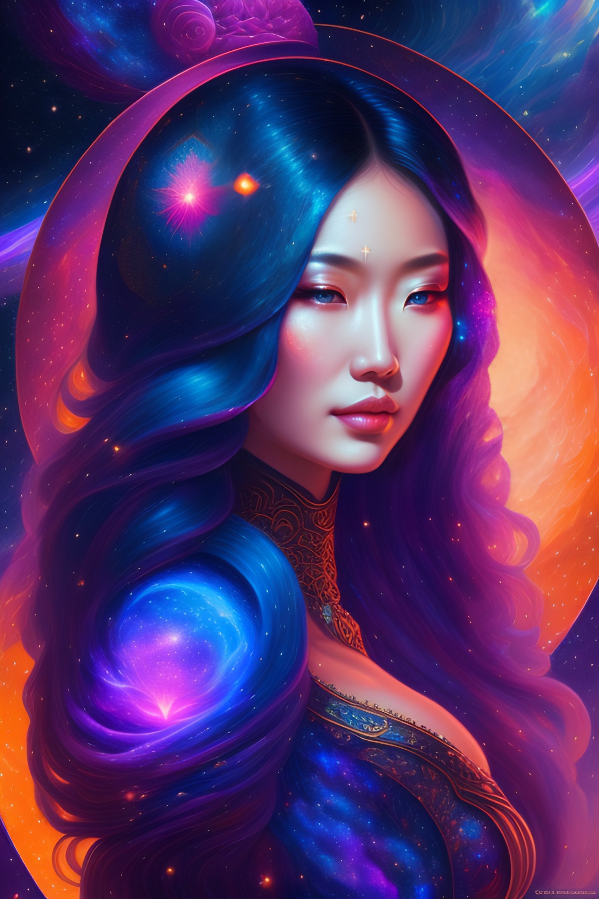 Lexica - Cosmic sorceress, nebulas, galactic, Concept art portrait by ...