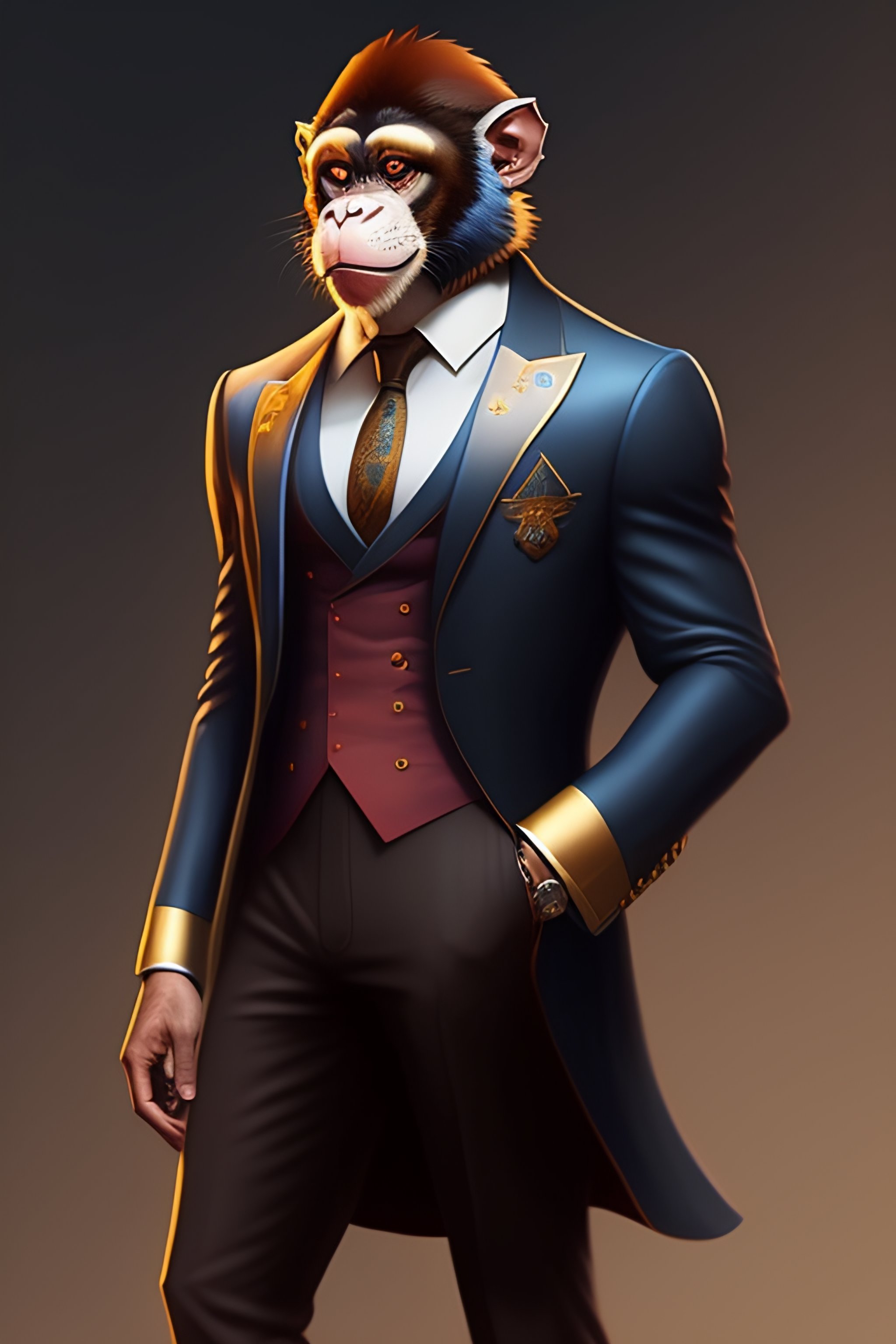 Lexica - Anthro furry humanoid monkey, three piece suit, checking watch ...