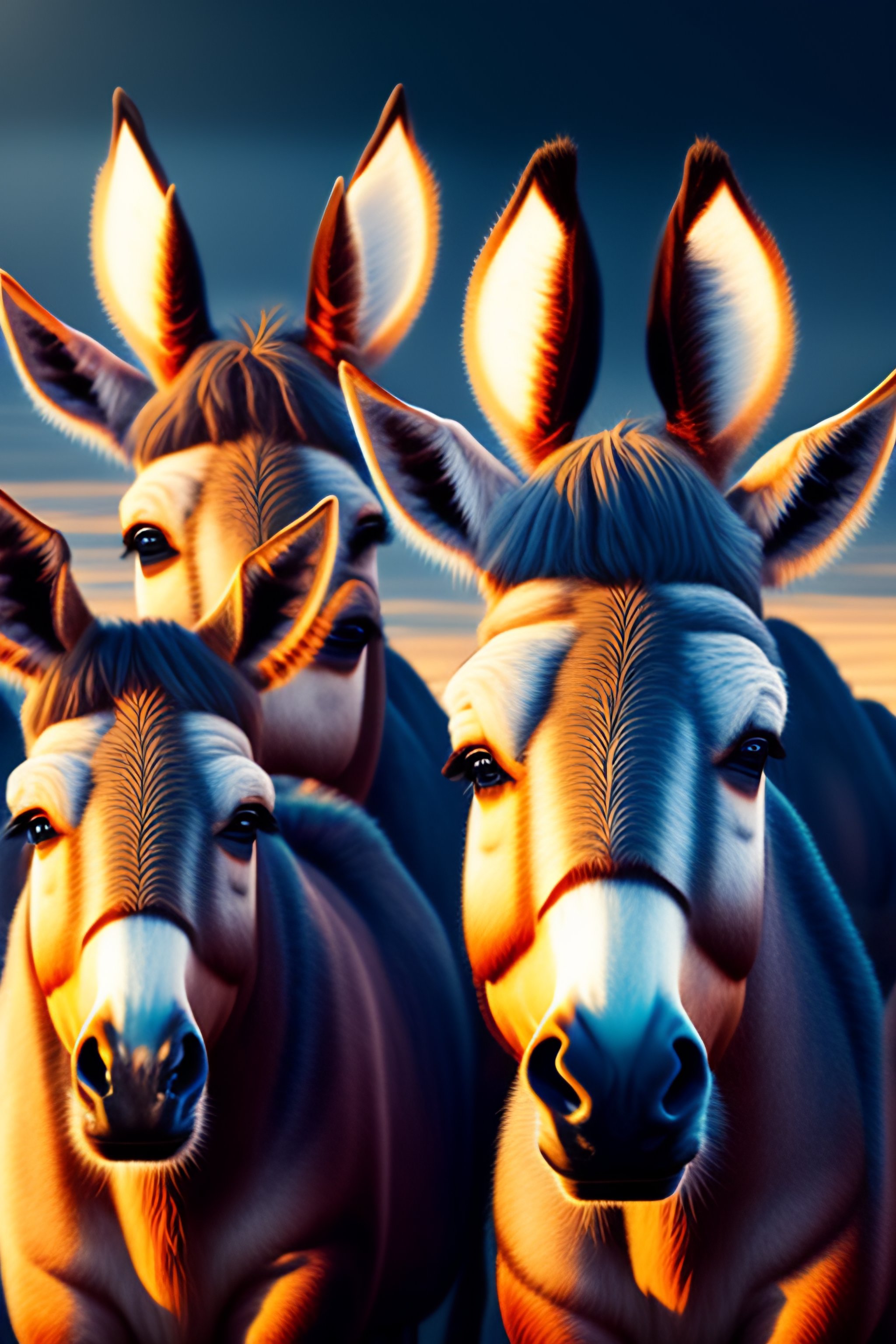 Lexica - A row of happy! donkeys!!! eating popcorn with fascination and ...