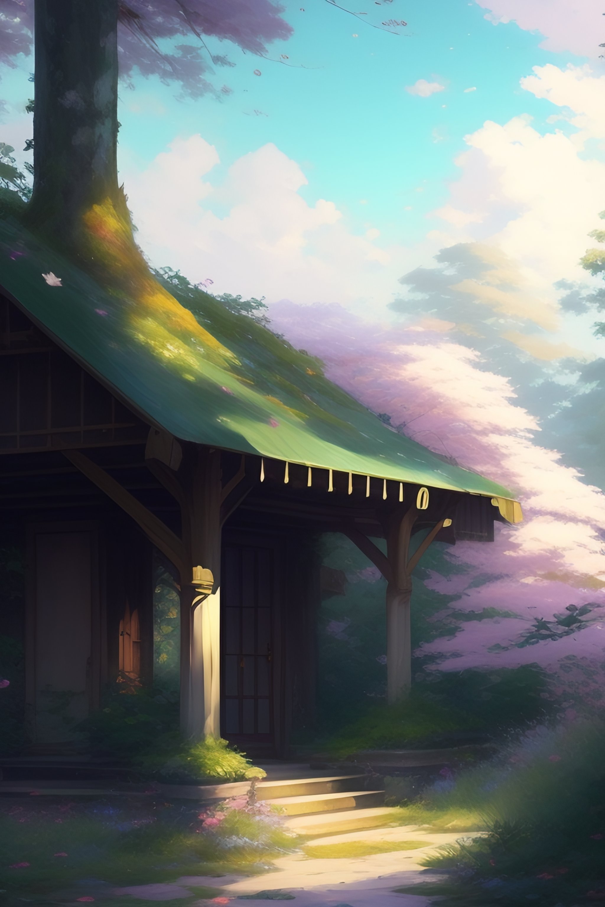 Lexica - Old veranda in the thickets, anime, strong impressionistic ...