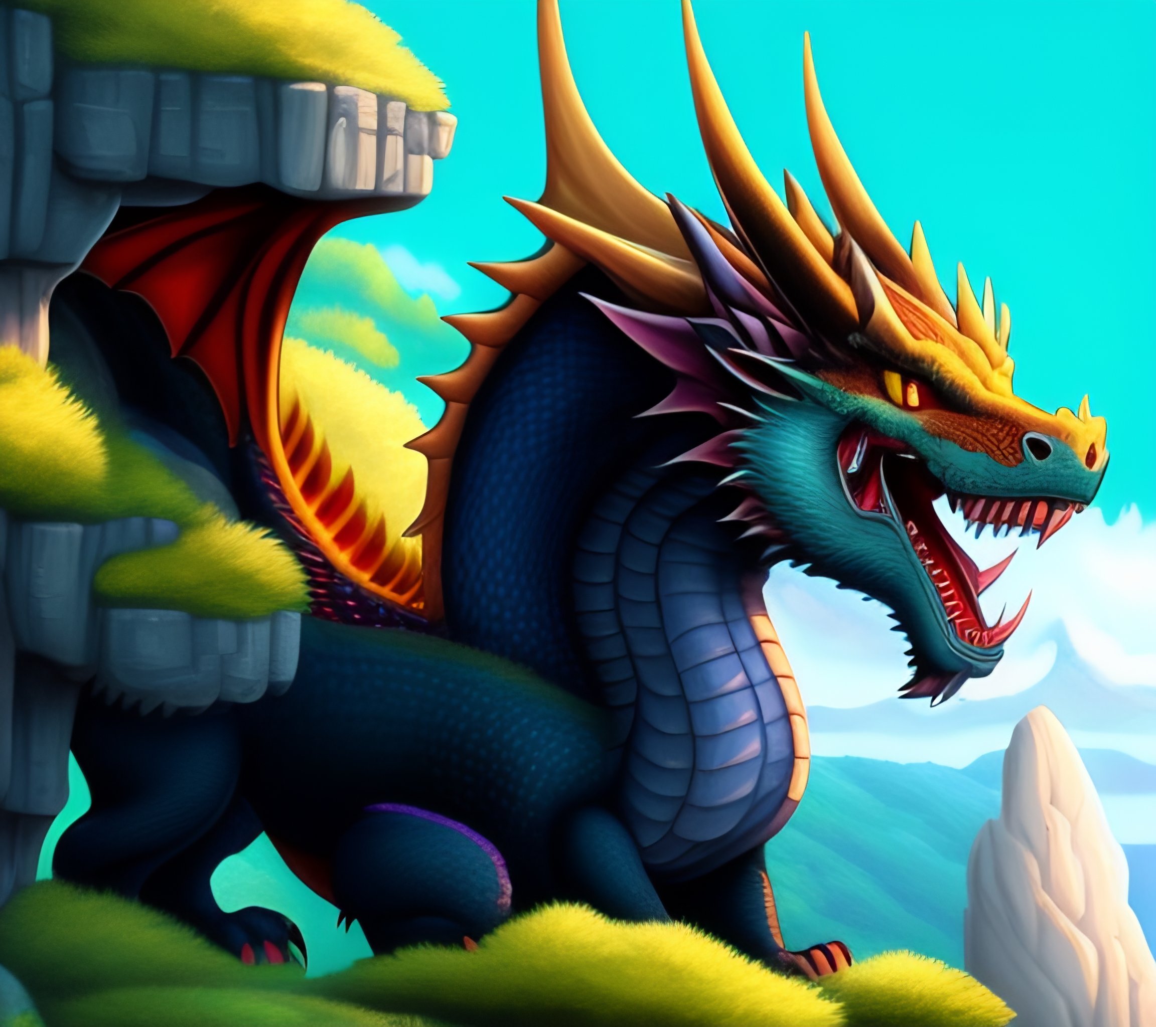 Lexica - Full view of a dragon monster fantasy ghibli art style
