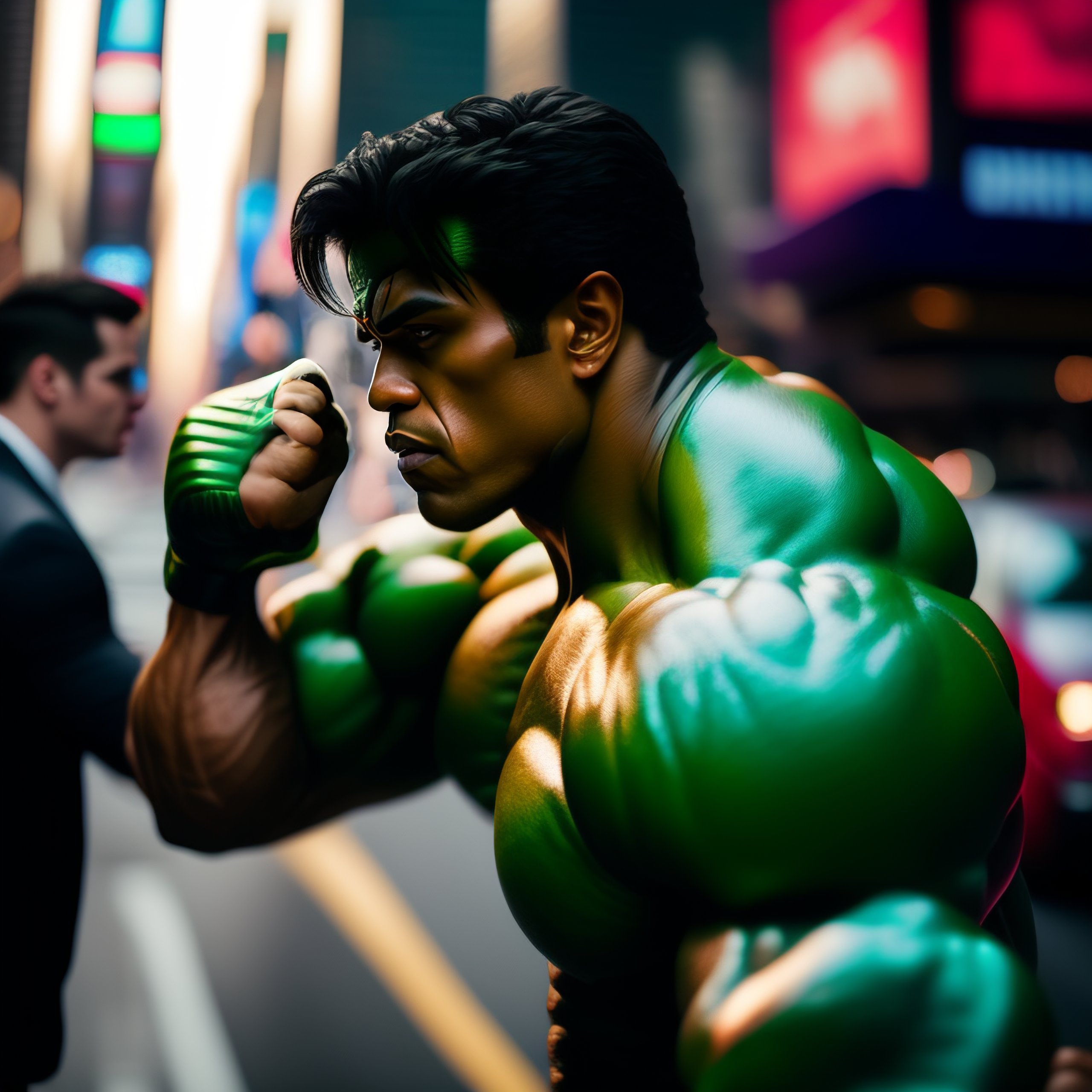 Lexica - The incredible hulk punching a car on times square, casual ...