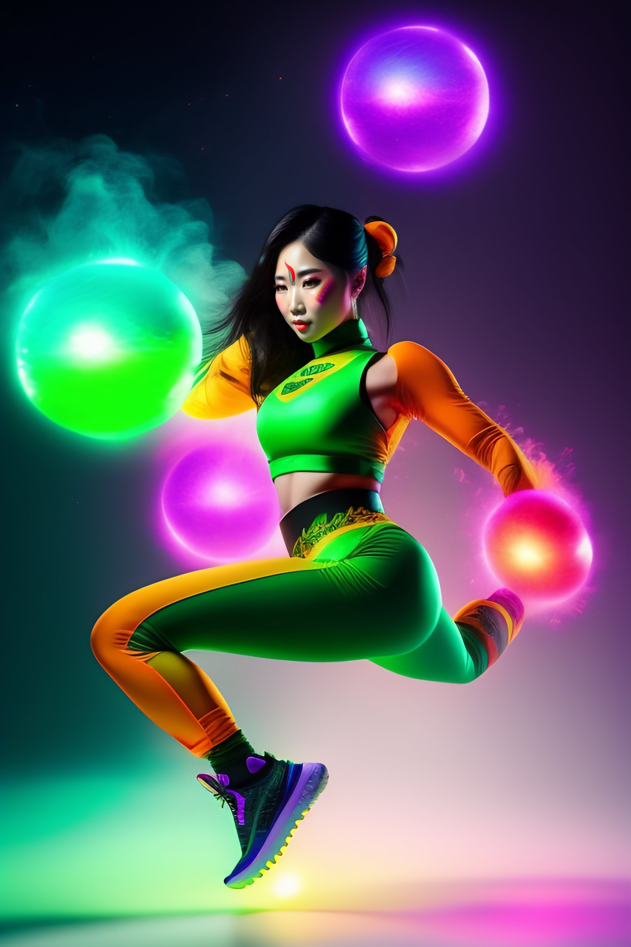 Lexica - Full body greentea peng fighting outfit, jump kick pose ...