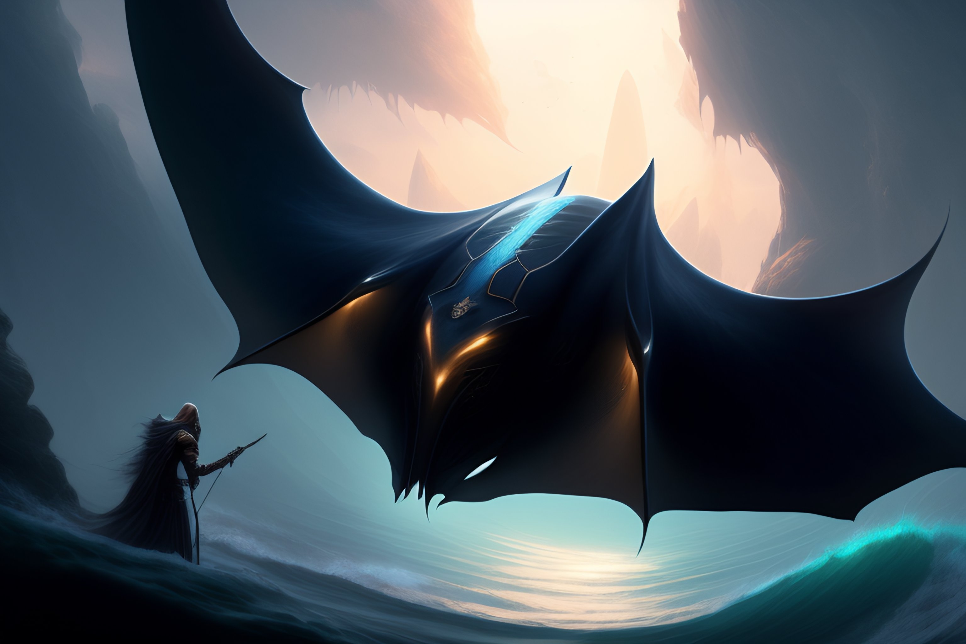 Lexica - Establishing shot of a fantasy spectral dementor manta ray ...