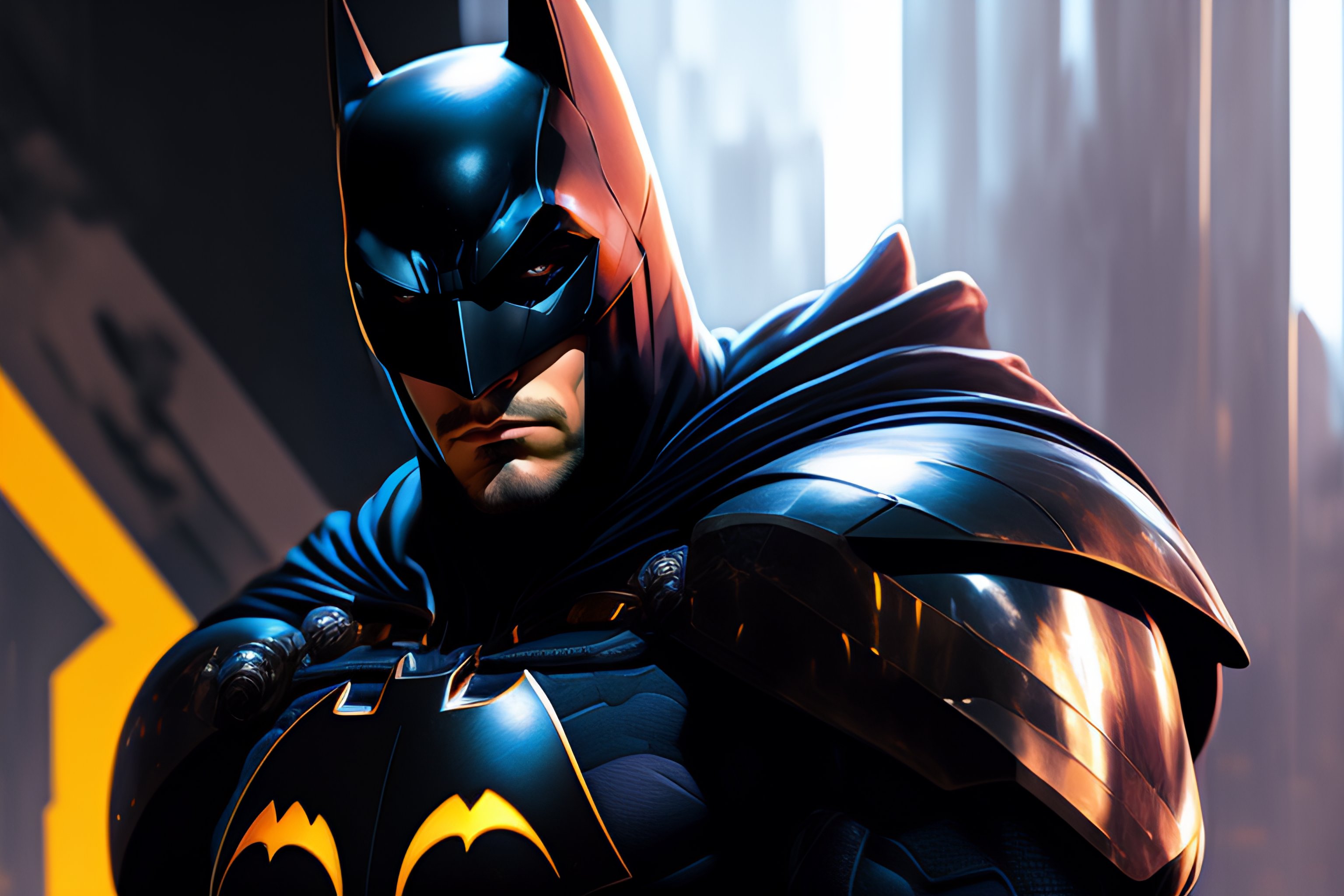 Lexica - Batman wearing metal gear armor holding gun dramatic lighting ...