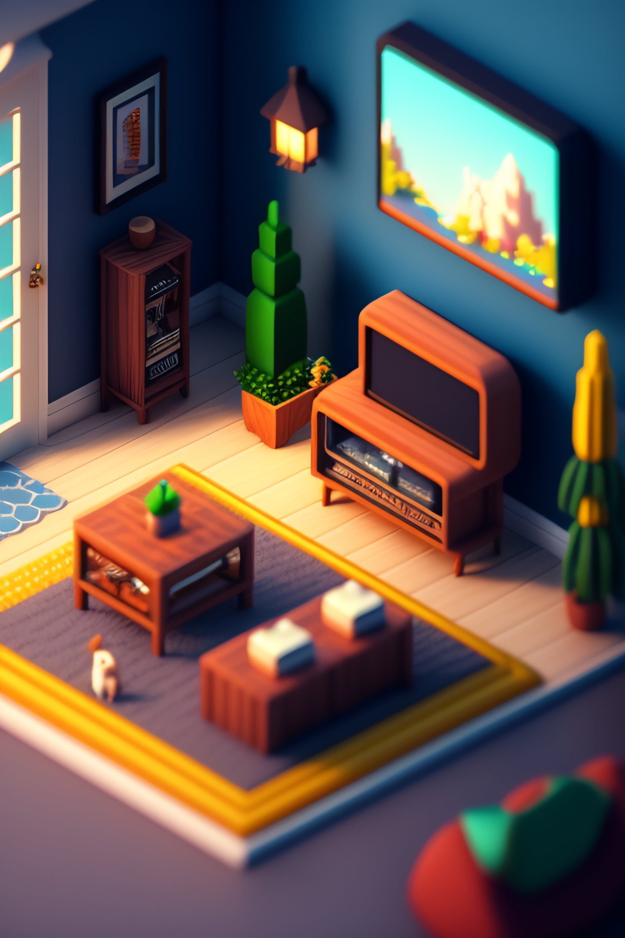 Lexica - Detailed isometric living room, pixel art, unreal engine voxel ...