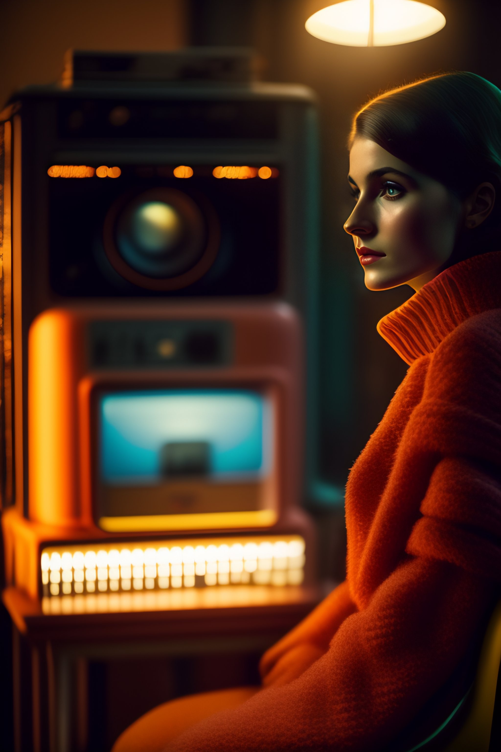 Lexica - A Soviet girl sitting in a chair in front of a soviet computer ...