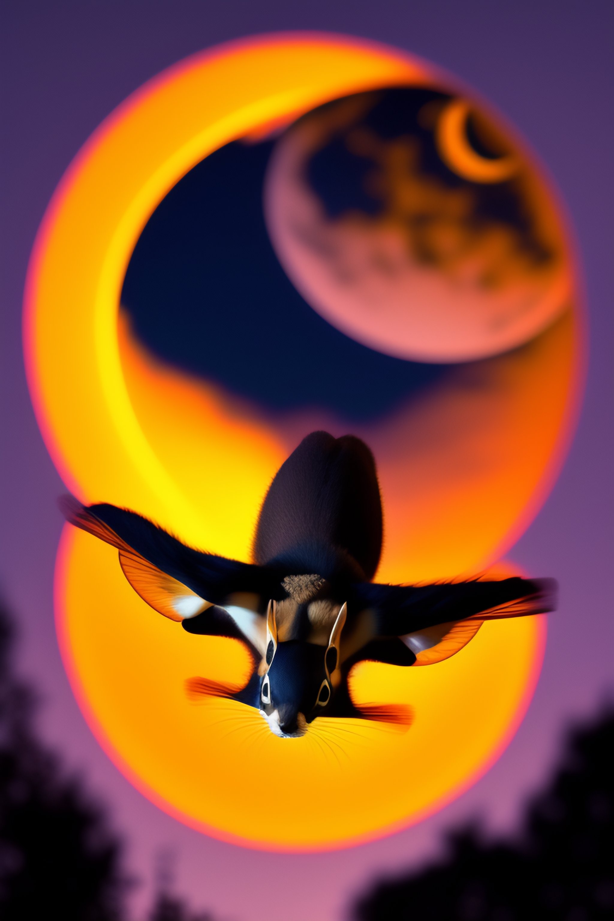 Lexica - A flying squirrel landing in a night with a moon