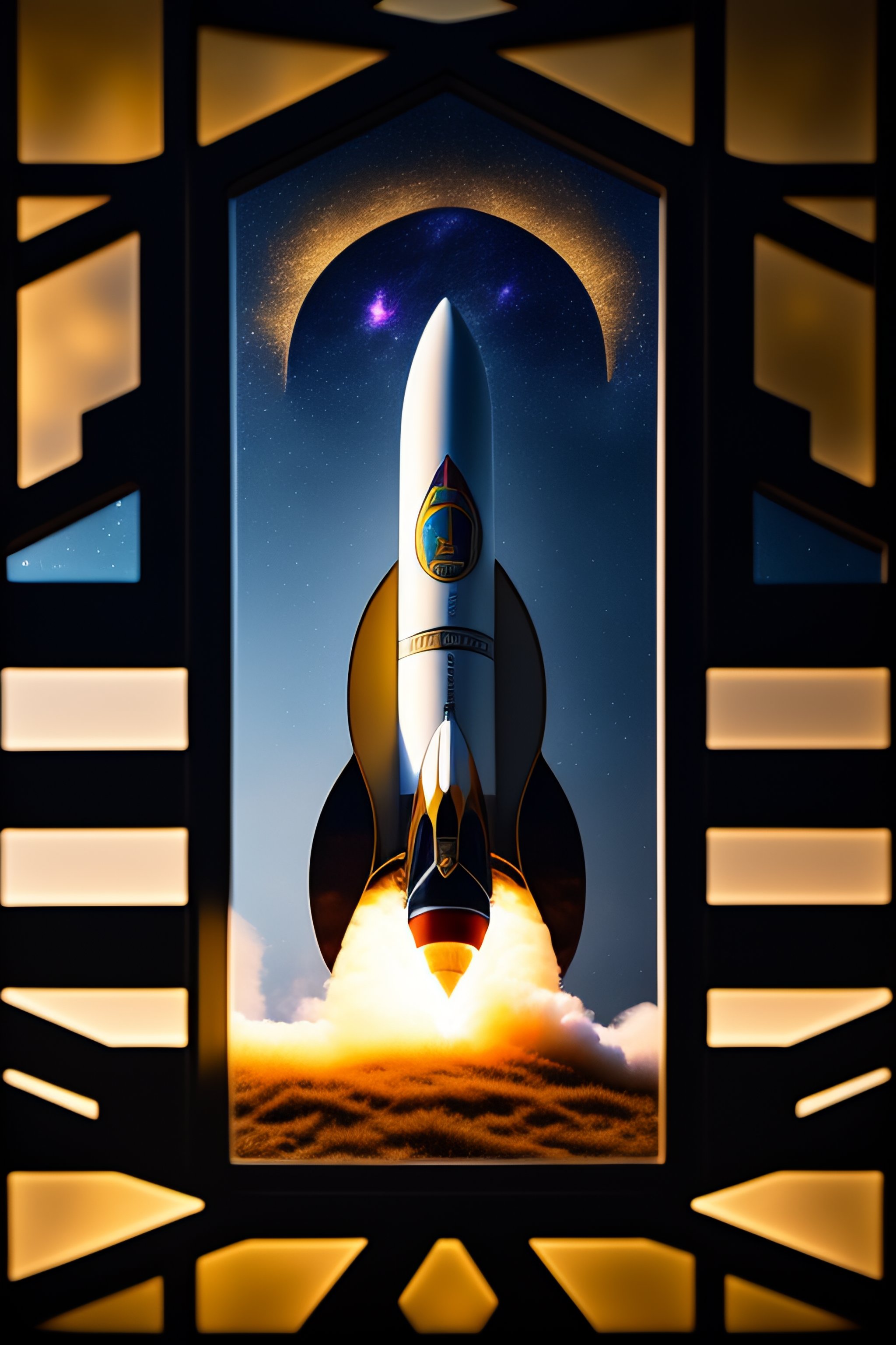 Lexica - Rocket launch, center composition, style of stained glass, 8k,