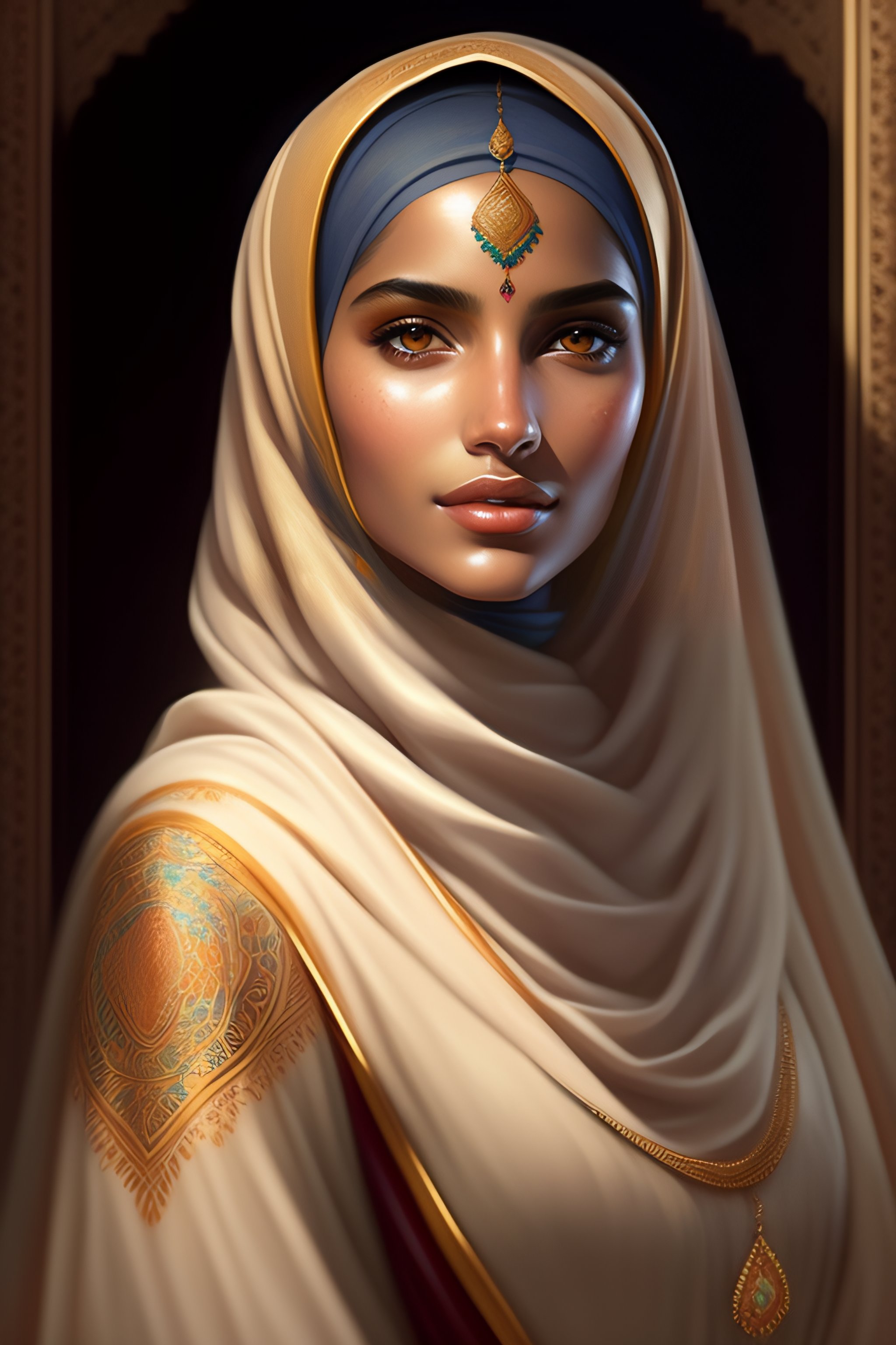 Lexica - Portrait of muslim girl with hijab romance hindu man romantic ...