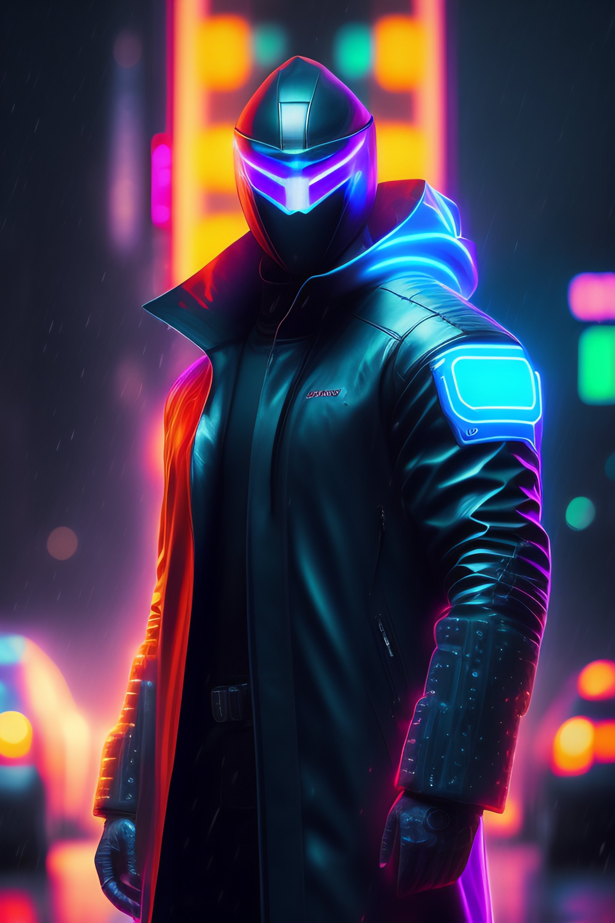 Lexica - Futuristic cyberpunk masked man, half cyborg, full body, heavy ...