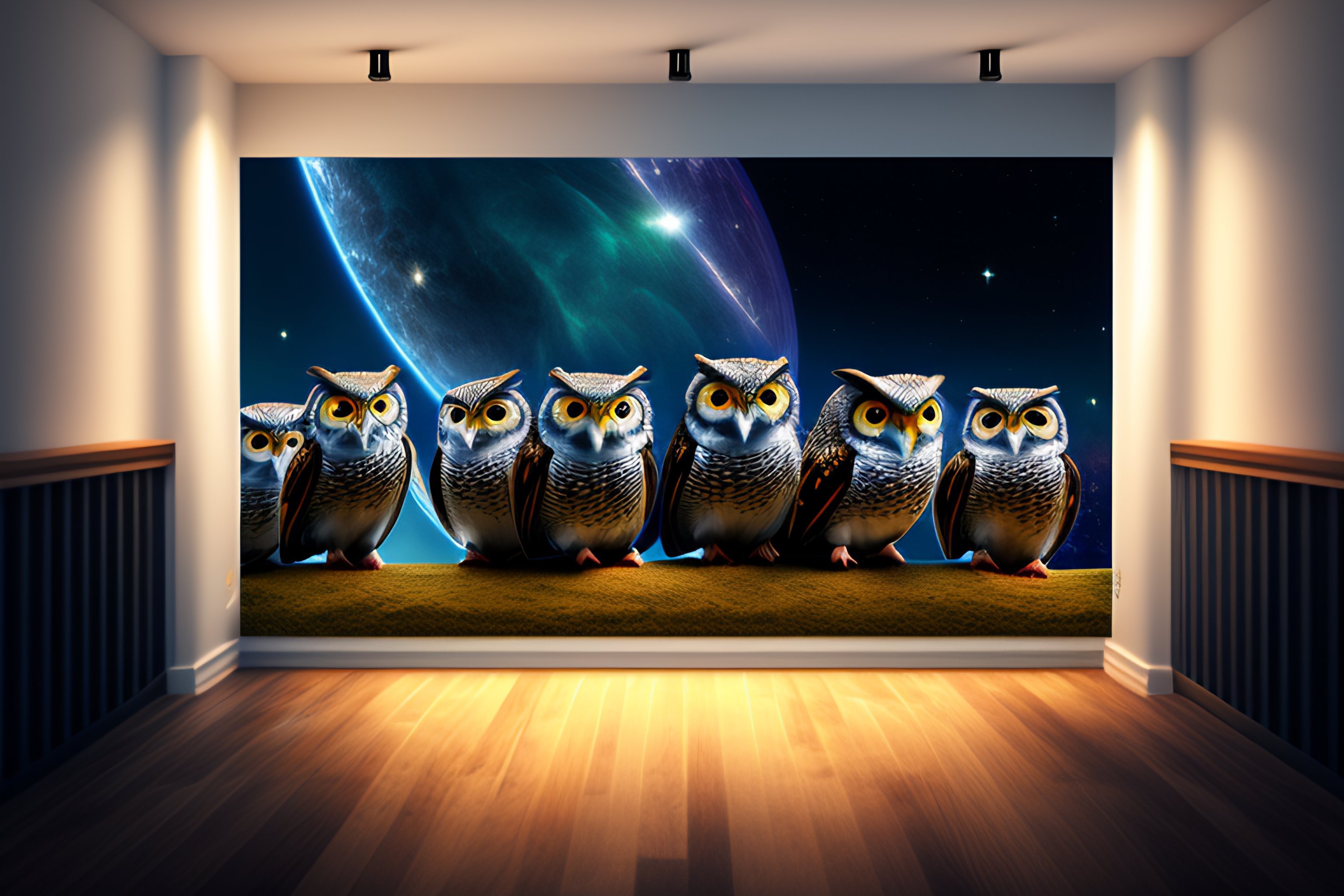 Lexica - Picture of coulerfull owls flighting together in the space ...