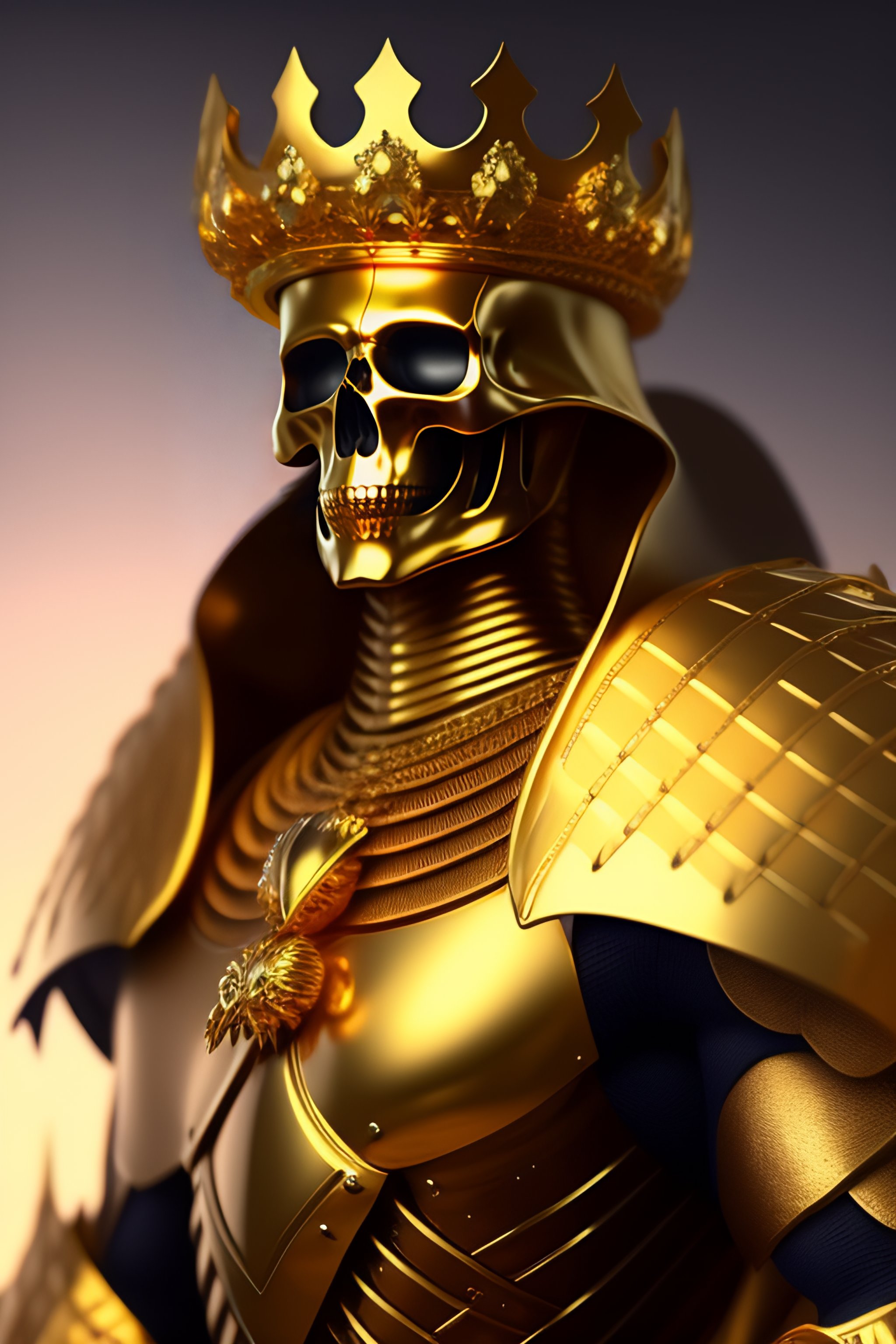 Lexica - Skeleton in golden armor, with a crown on his head and a human ...