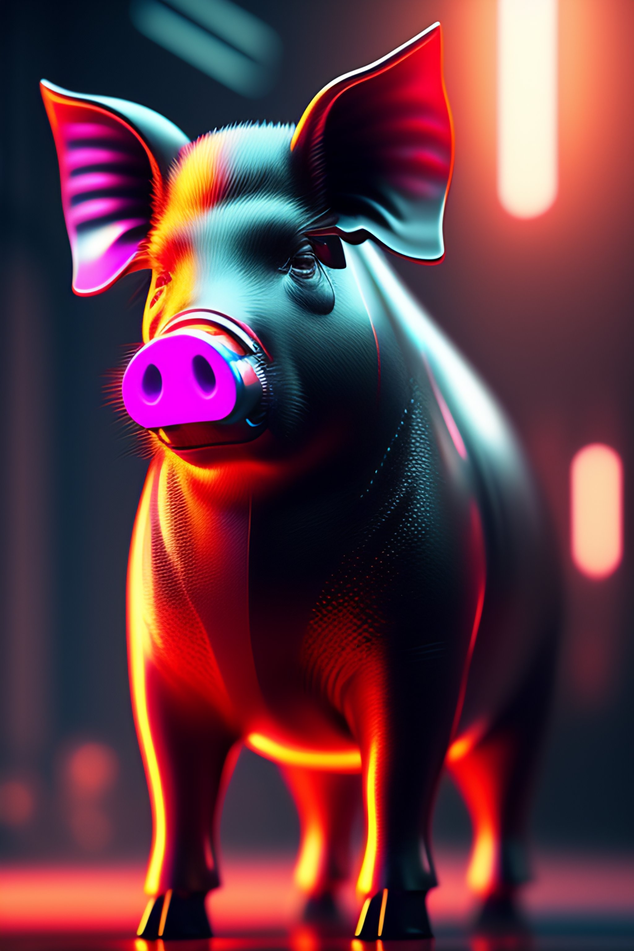 Lexica - Cyberpunk pig, with a sword, wetlook, abstract black oil, gear ...