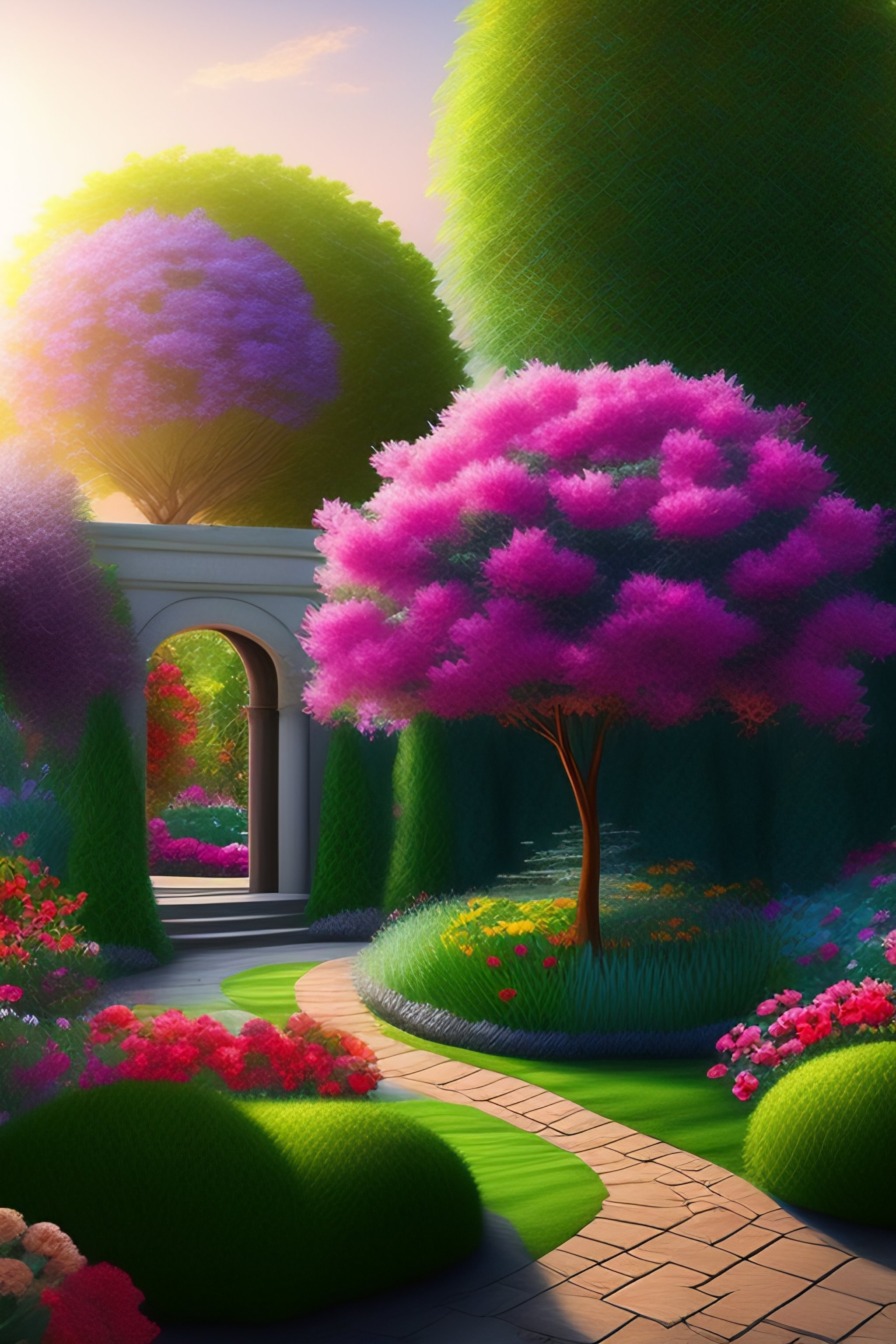 Lexica - Generate a digital artwork of a beautiful garden with a ...
