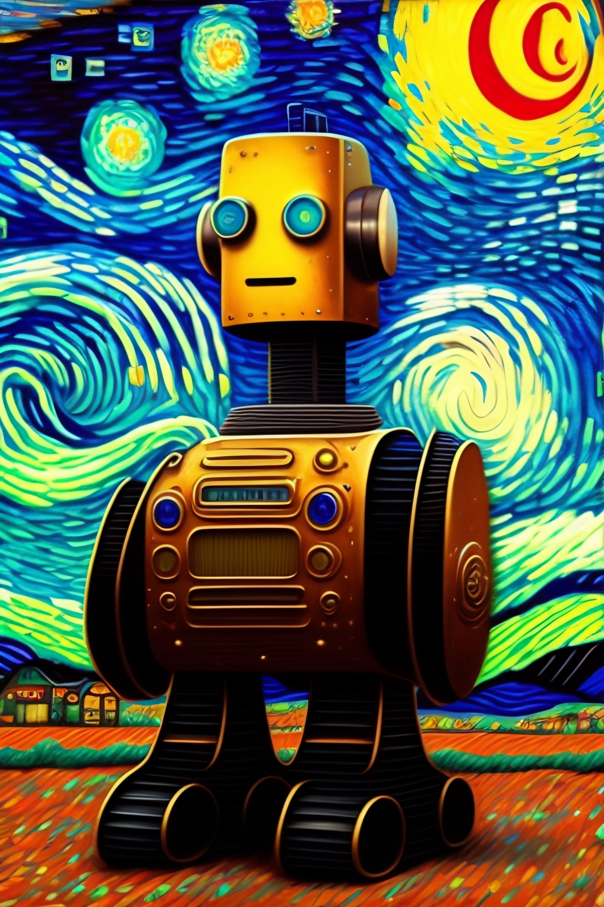 Lexica - A robot sadly, Van Gogh.