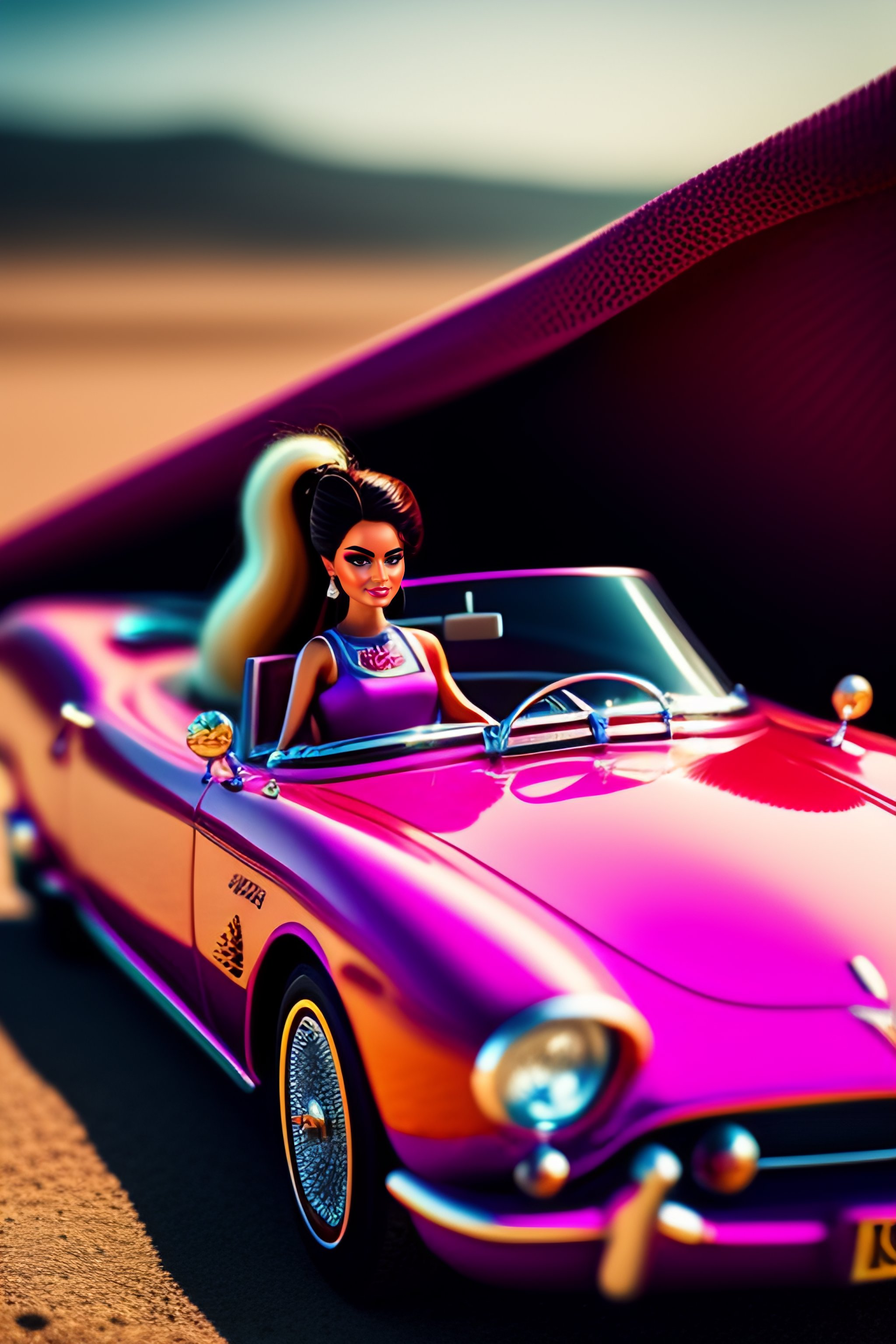 Lexica - Barbara de regil driving a barbie car.