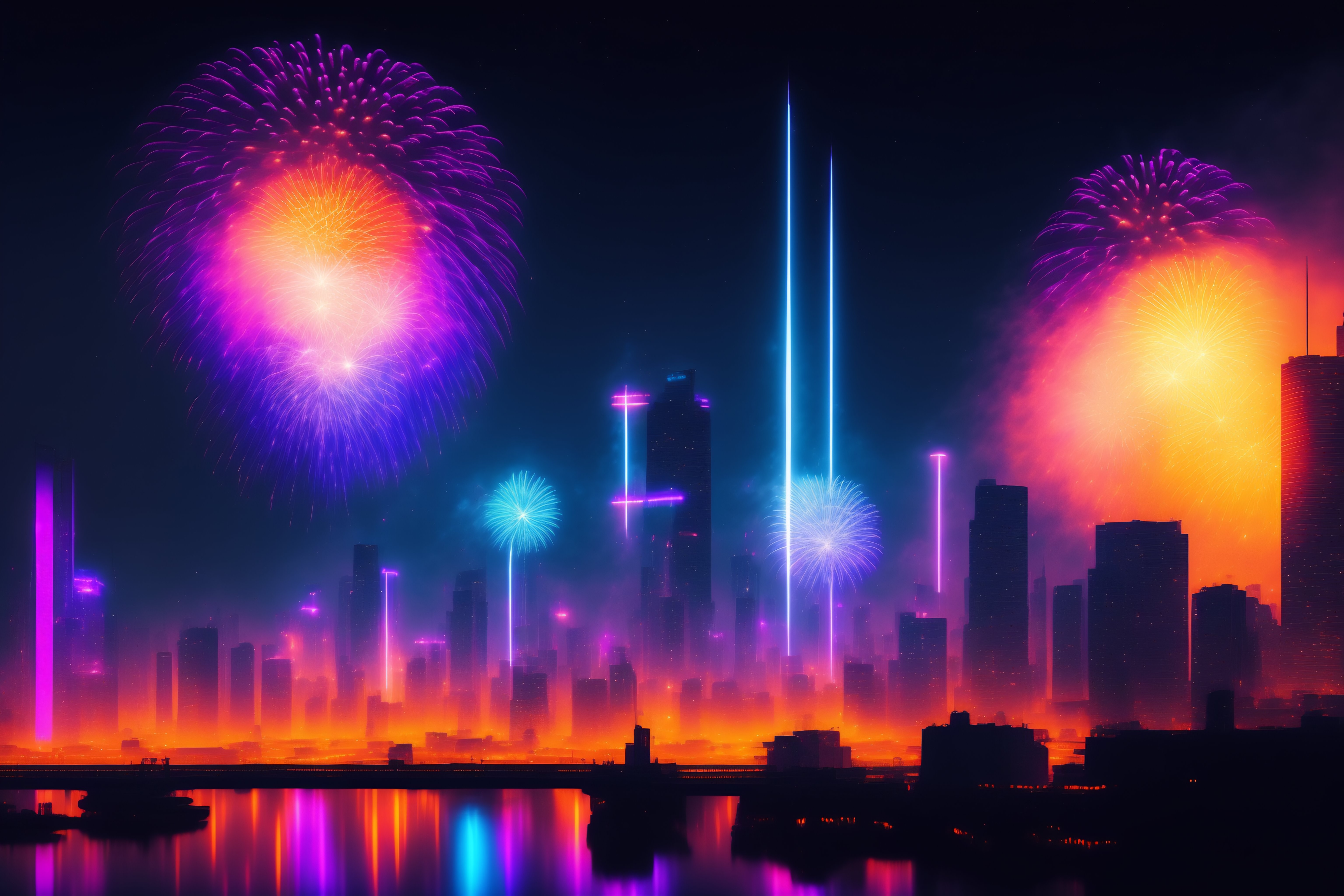 Lexica - Fireworks above a cyberpunk city