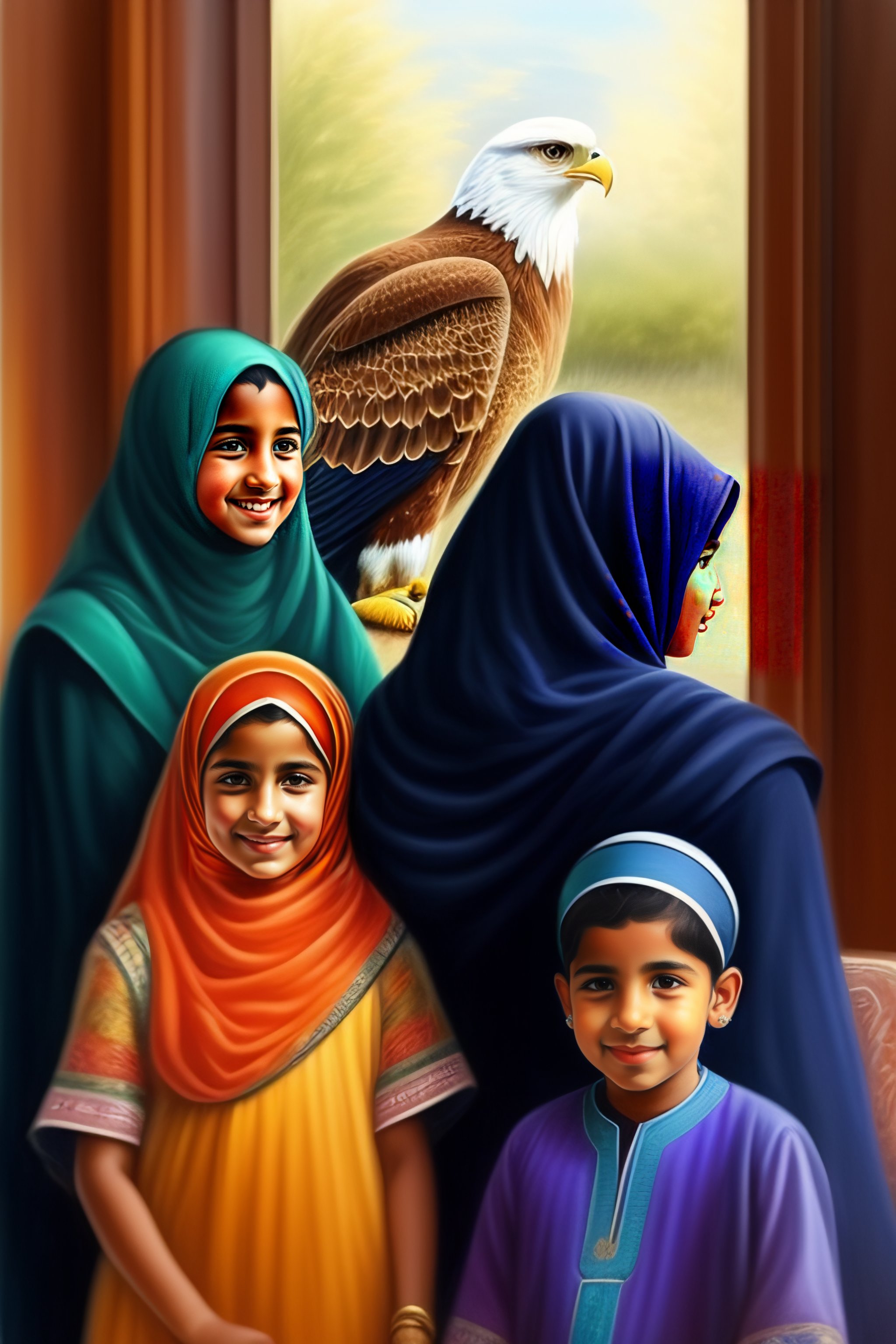 Lexica - Sketch painting of a cousins group in a lovely Islamic family ...