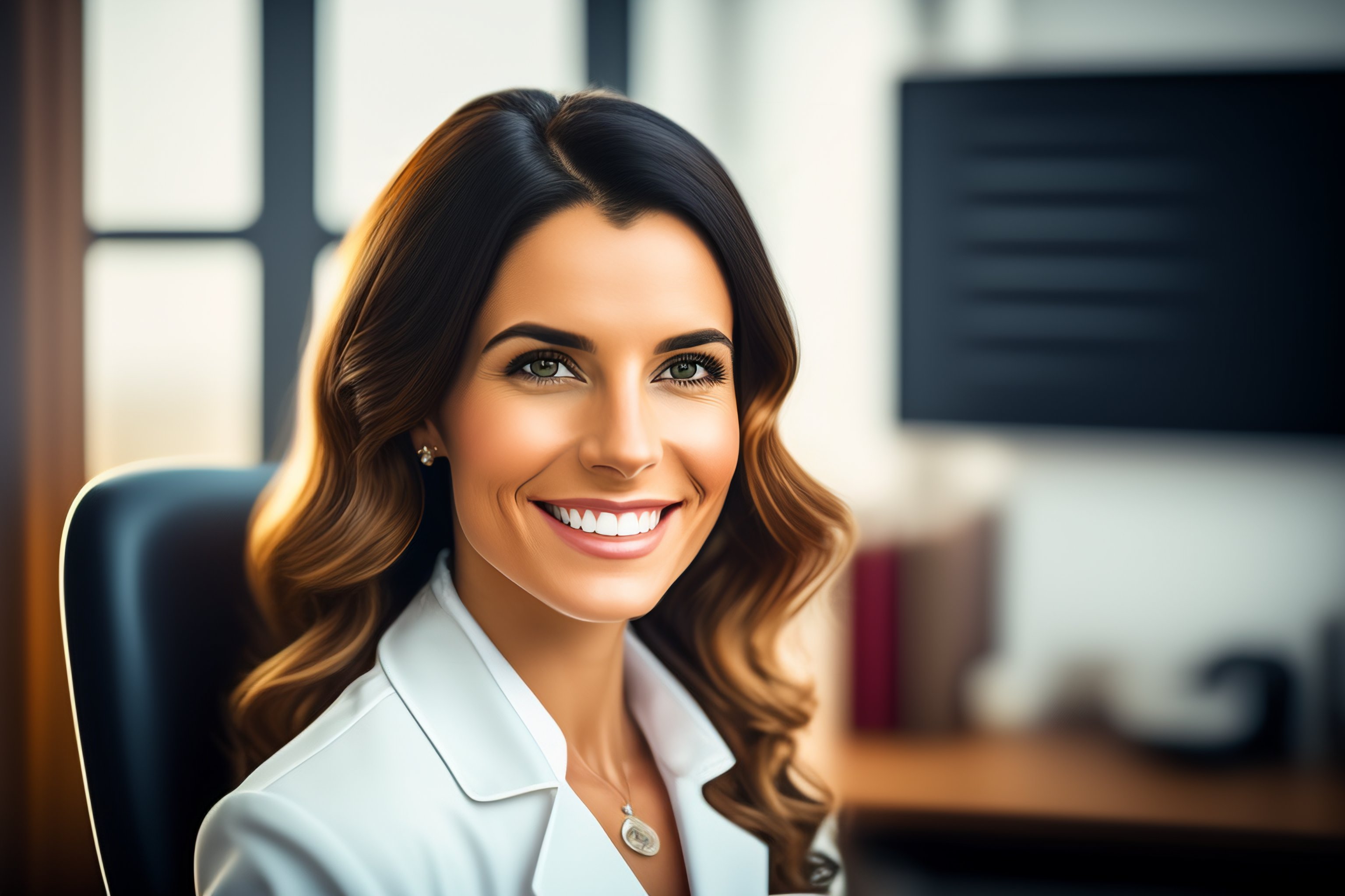 Lexica - Realistic portrait of a young female psychiatrist smiling in ...