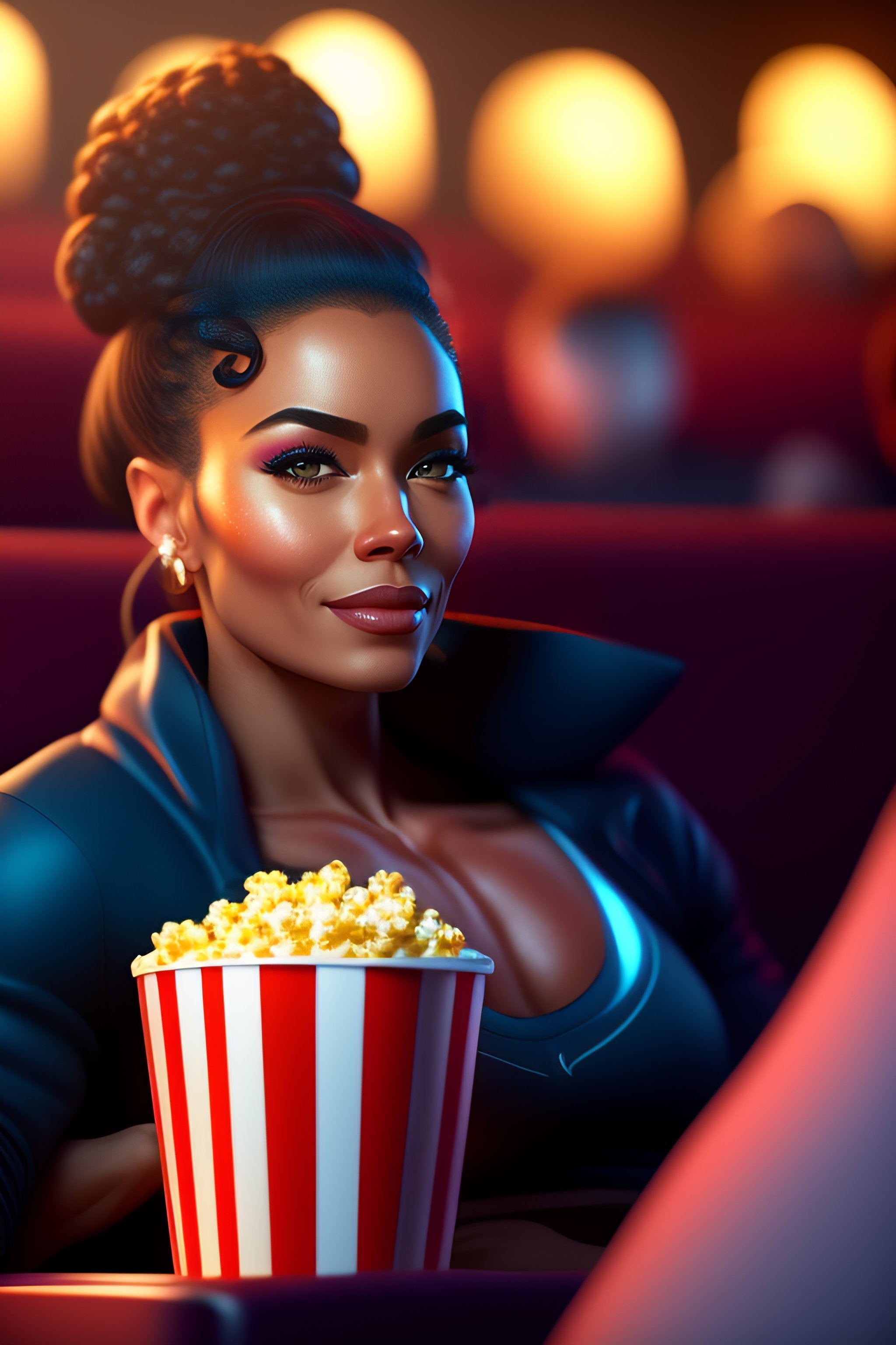 Lexica - Cute woman bodybuilder sitting in a movie theater eating ...