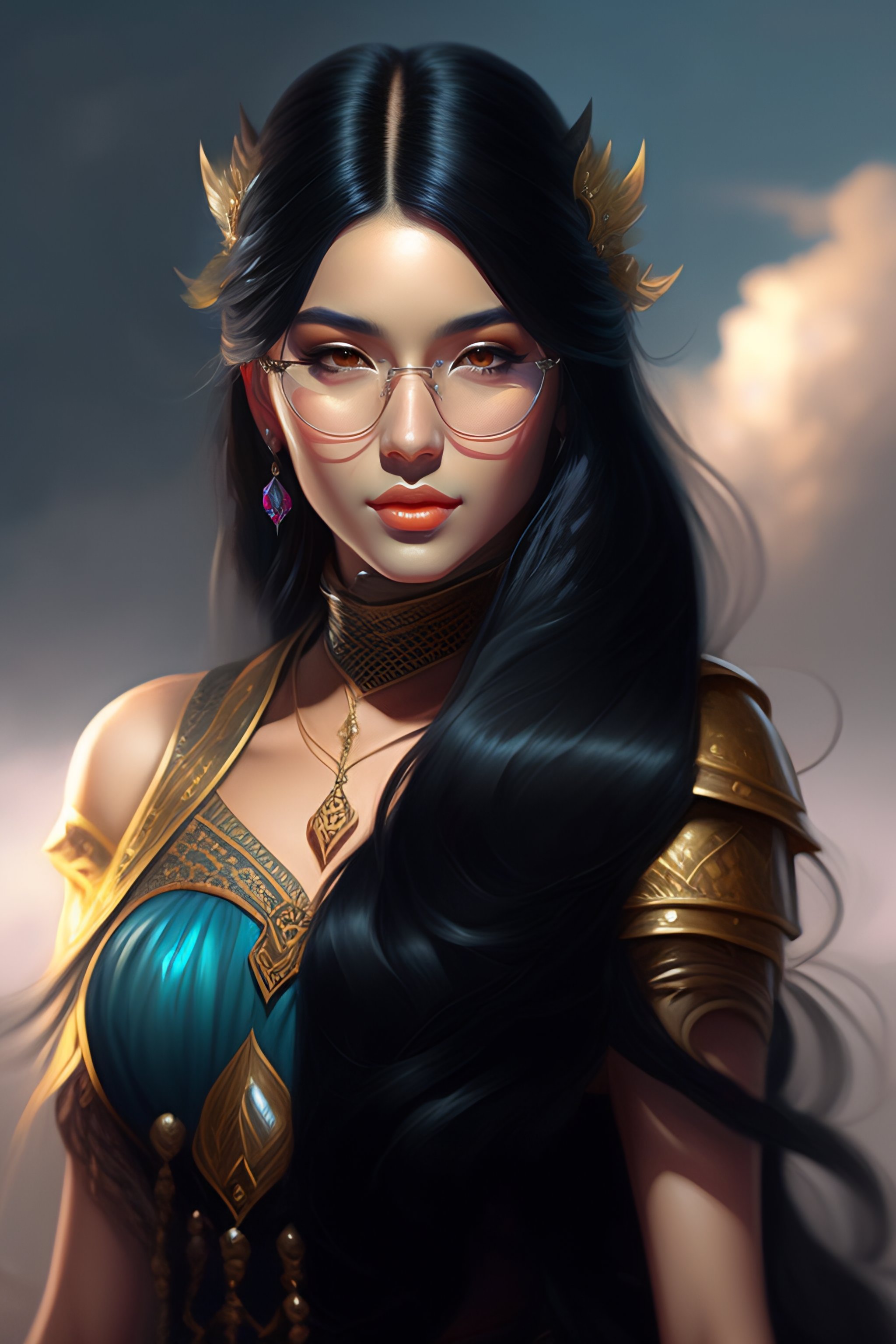 Lexica - Girl with long straight black hair, fantasy style, portrait ...