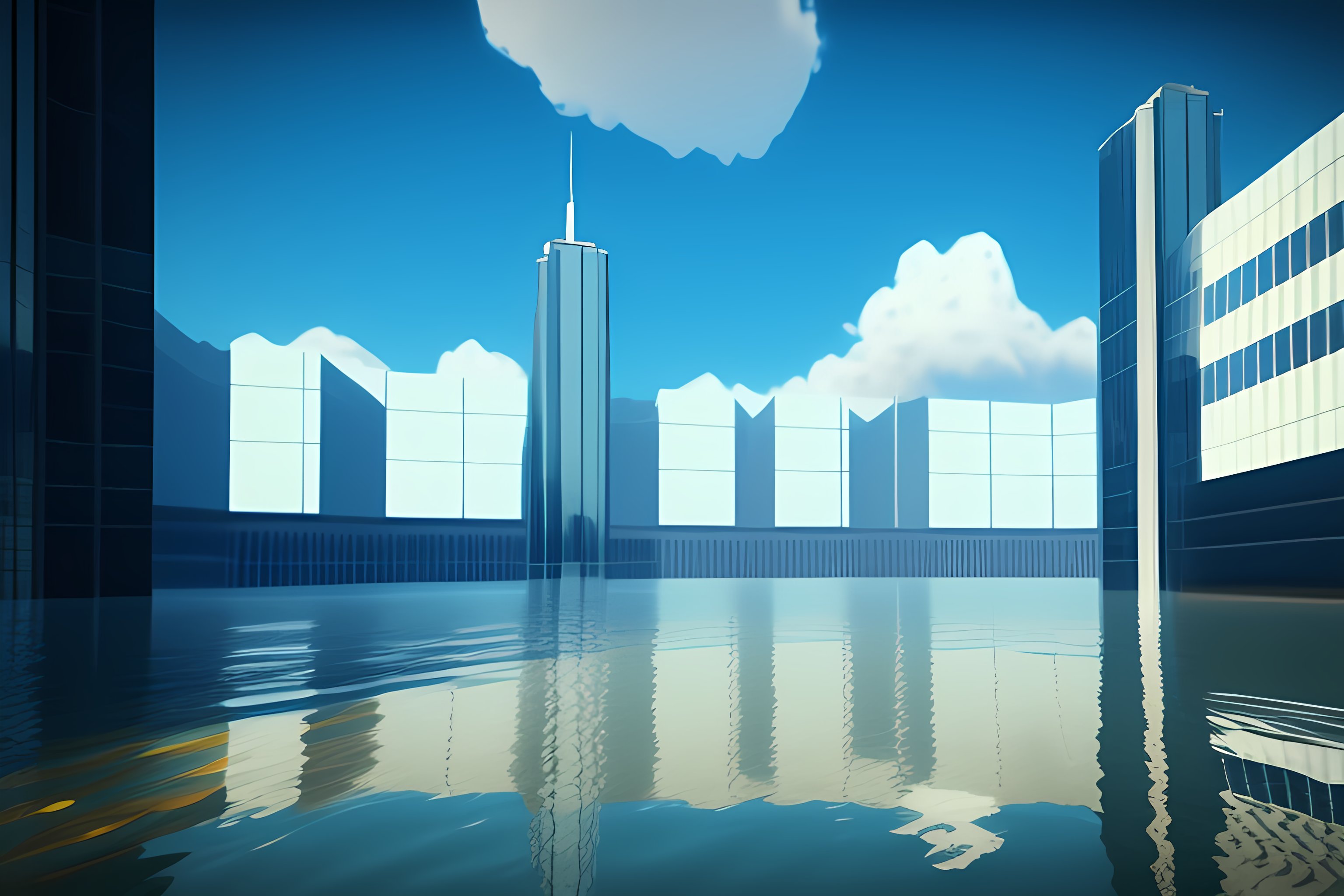 Lexica - Dam cracked, clear blue water flooding, flooded office ...