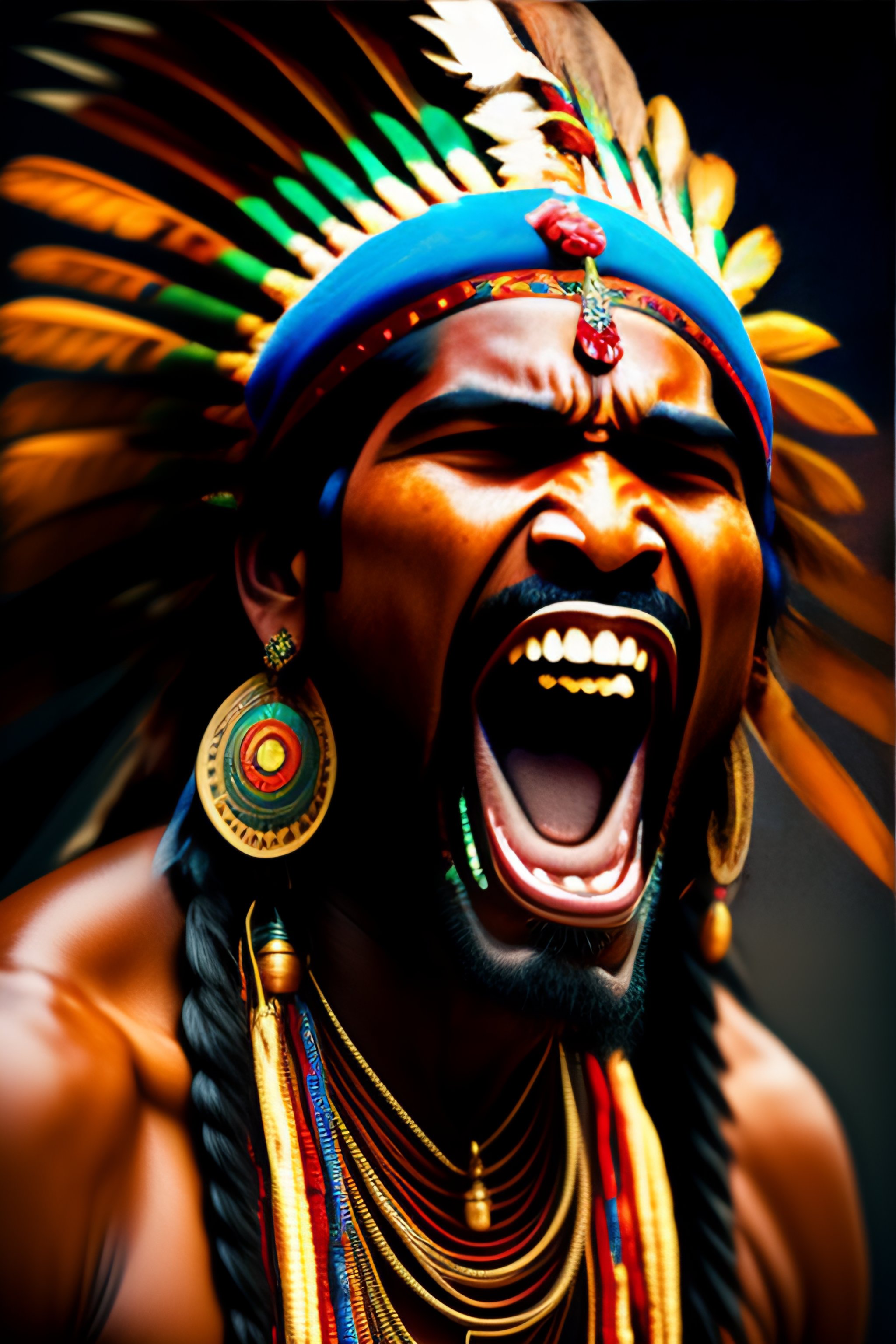 Lexica - Portrait of tribal indian man screaming