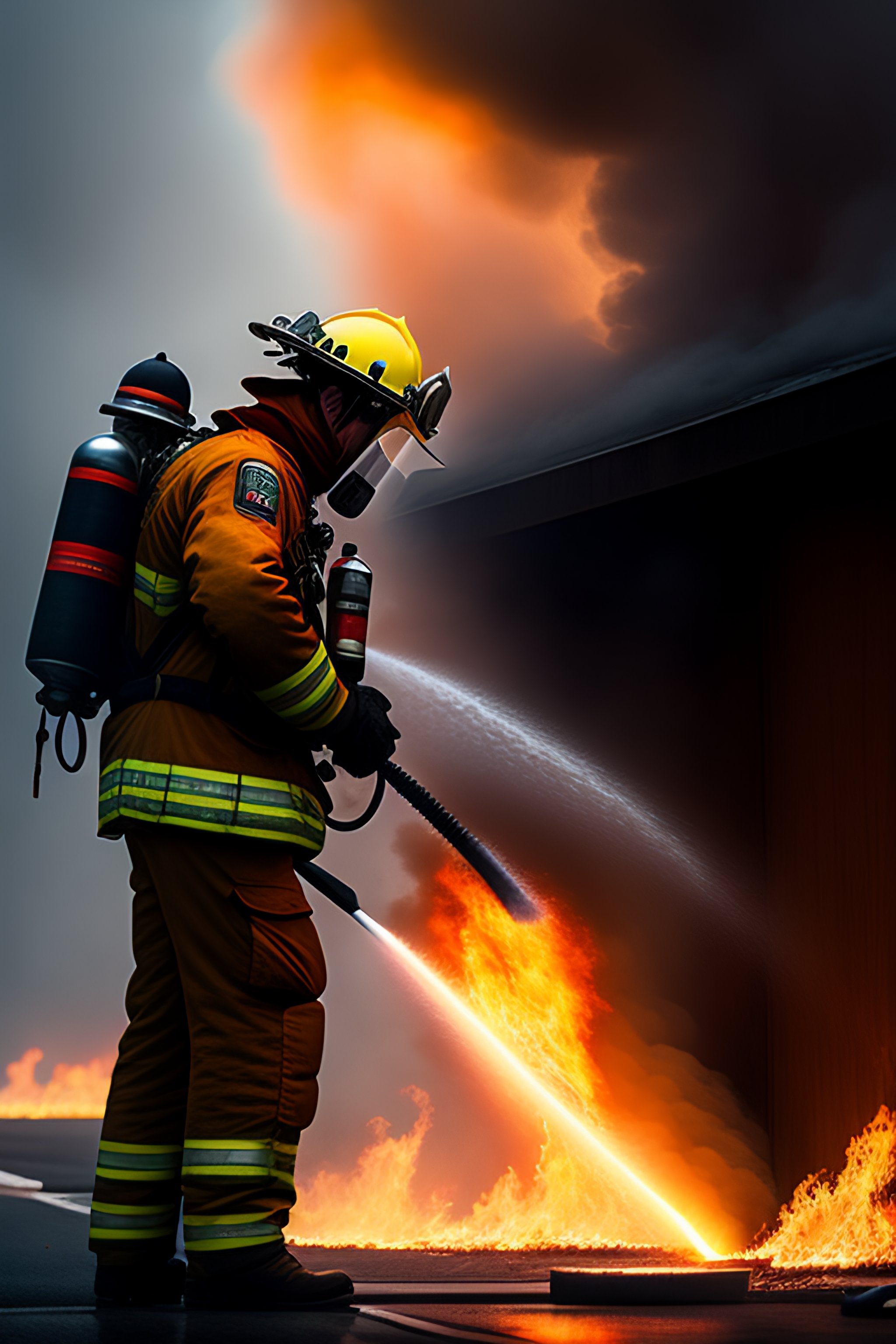 Lexica - A firefighter extinguishes a fire