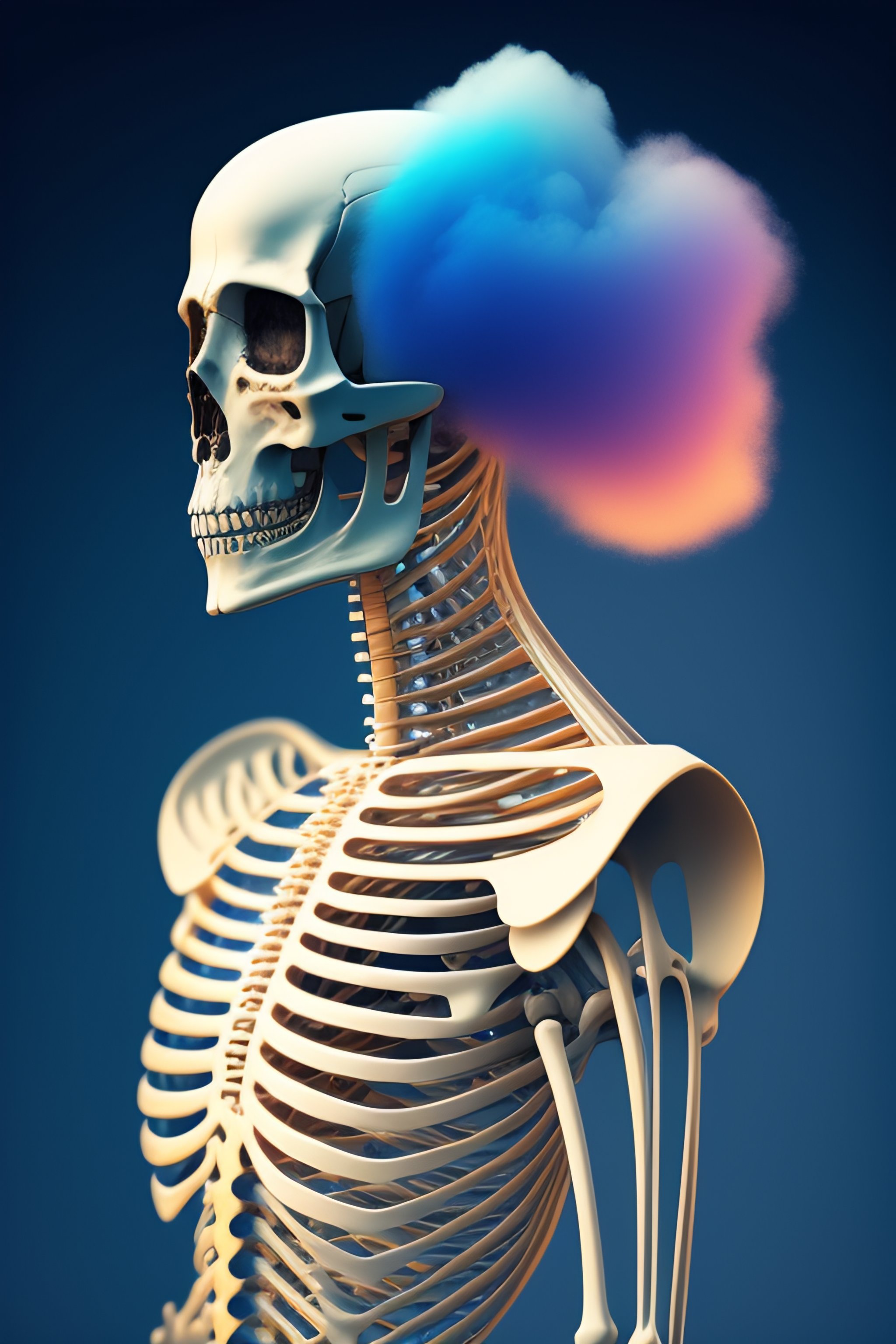Lexica - Portrait of a skeleton wearing a sui, gradient cloud background