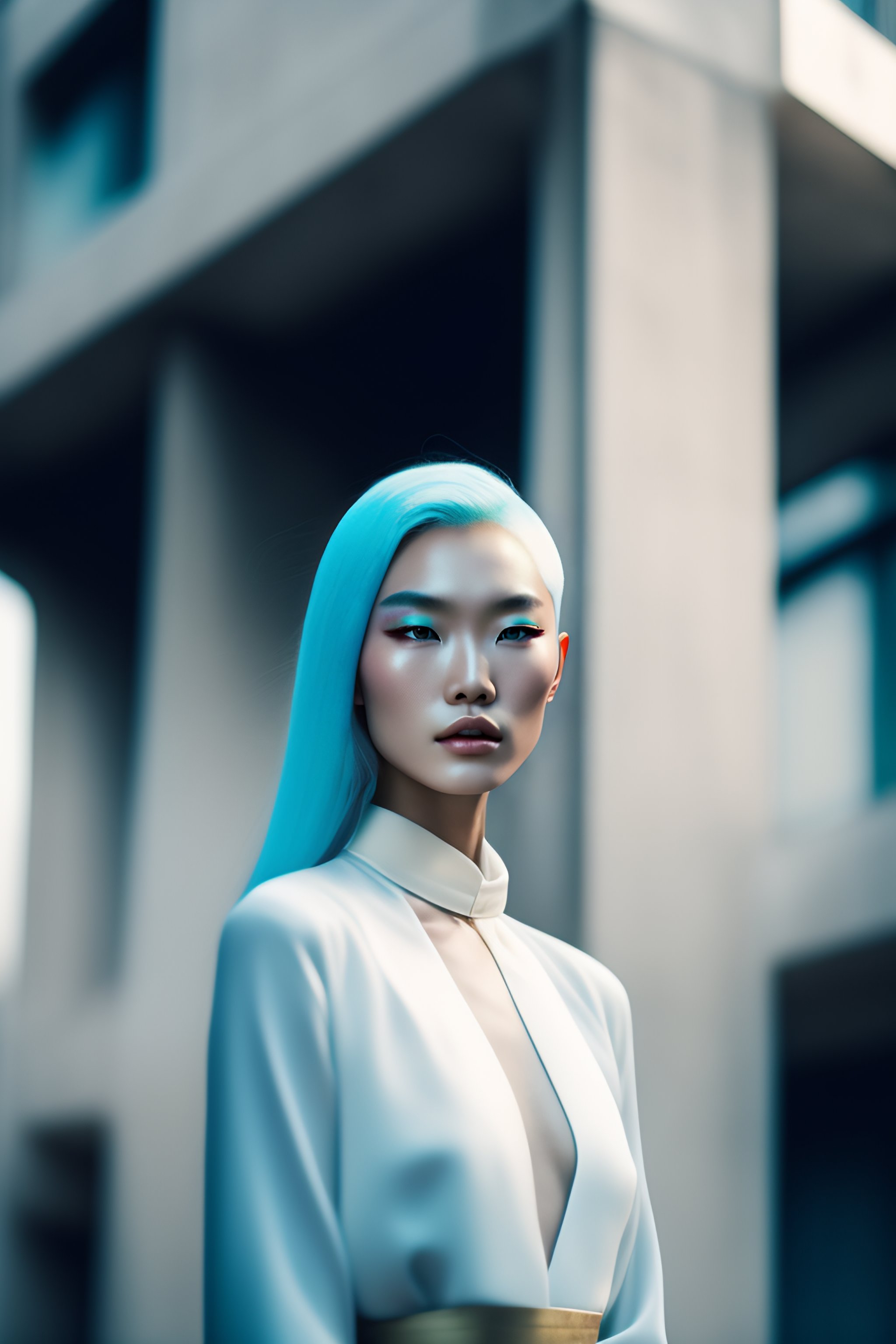 Lexica - Portrait of haute couture beautiful albino asian fashion model ...