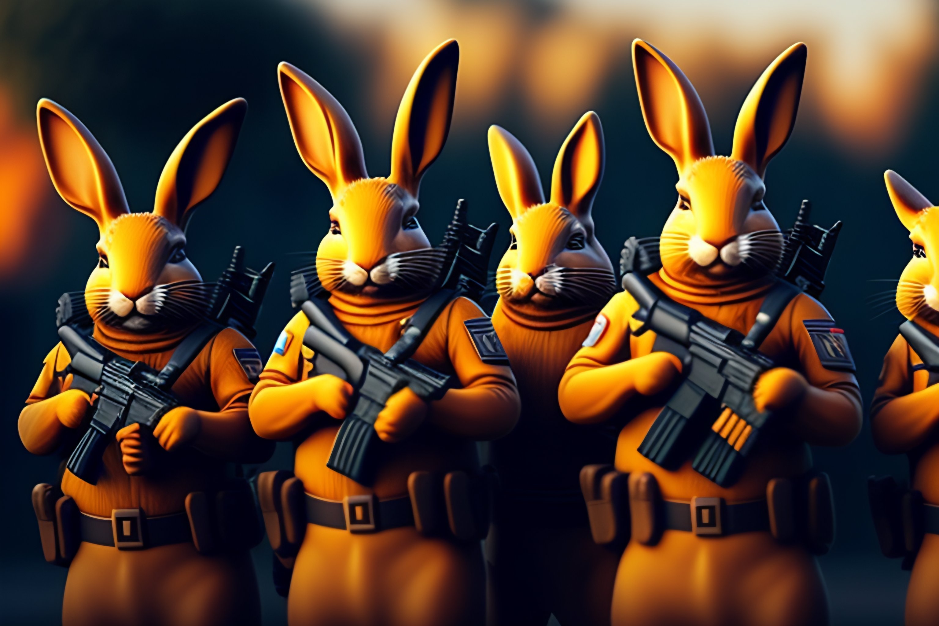 Lexica - Five rabbits dressed in bulletproof vests hold Kalashnikov ...