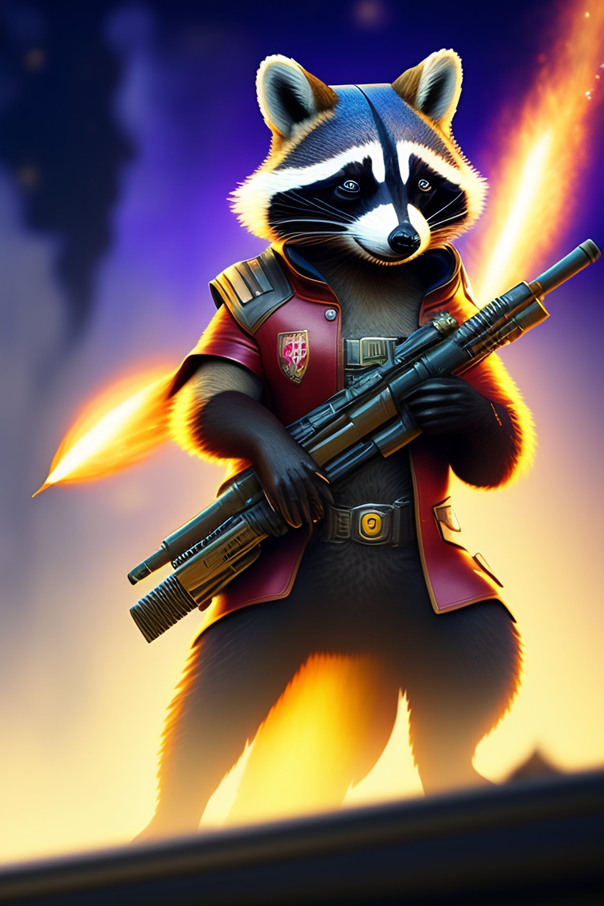 Lexica - A raccoon wielding a rocket-launcher from a video game ...